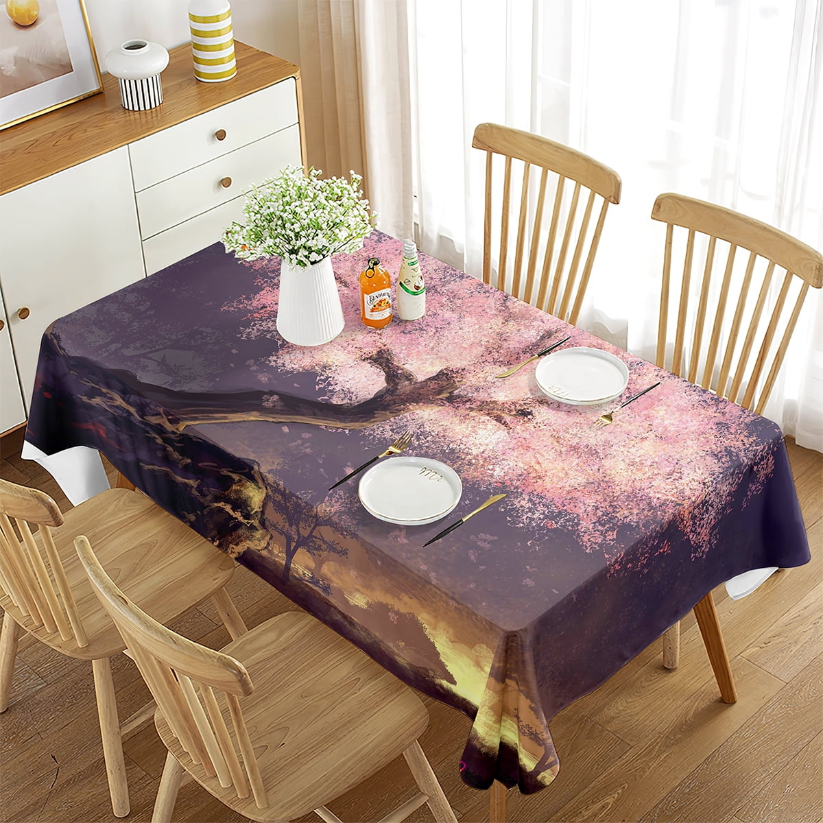 Tablecloth Pink Cherry Blossoms Japan Mount Fuji Snow Mountain r ...