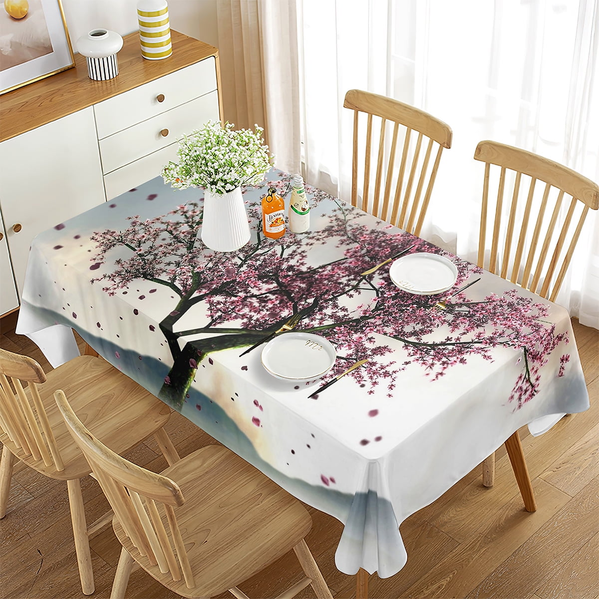 Tablecloth Pink Cherry Blossoms Japan Mount Fuji Snow Mountain r ...