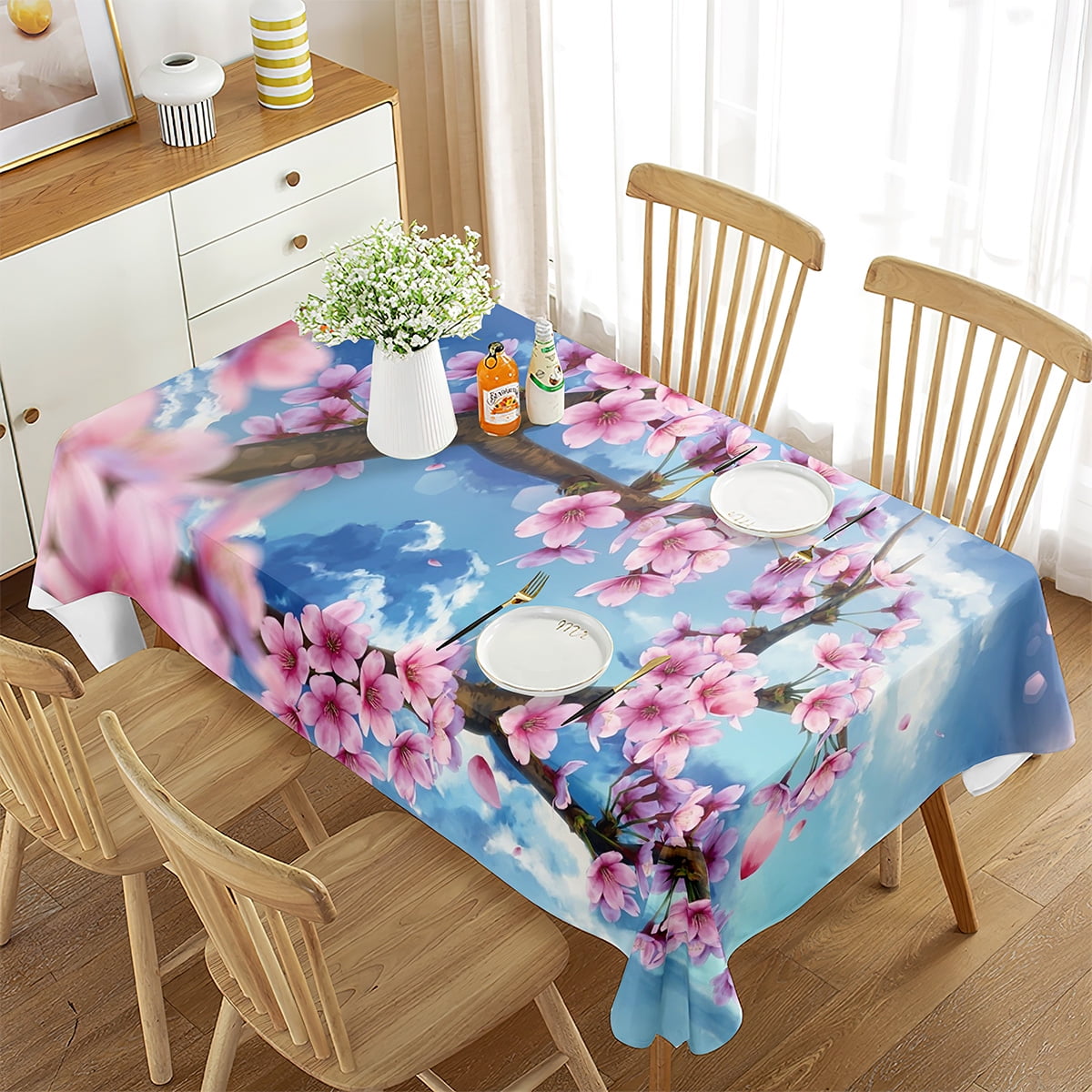 Tablecloth Pink Cherry Blossoms Japan Mount Fuji Snow Mountain r ...