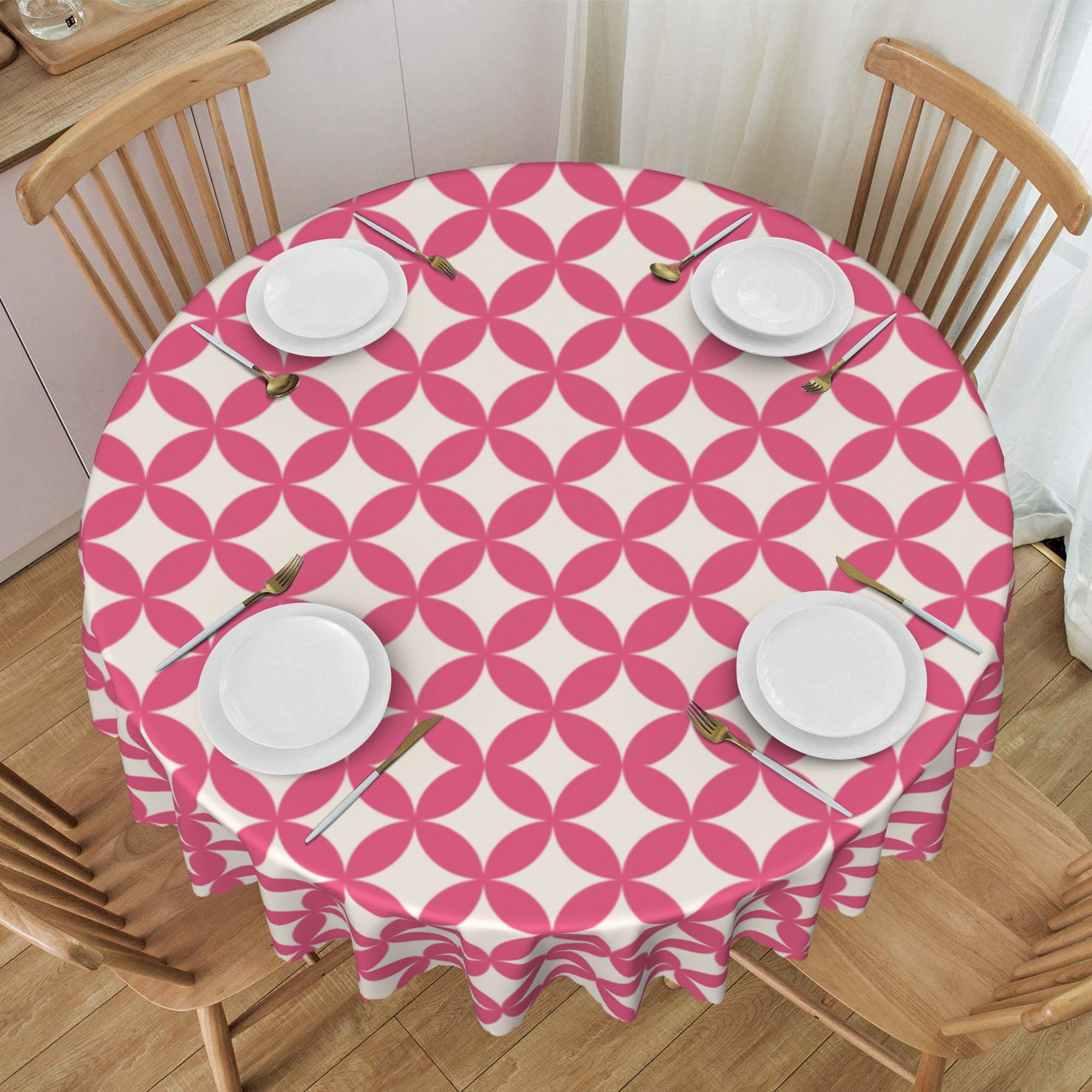 Tablecloth Pink Heart Background Table Cloth For Circular Tables Waterproof Resistant Picnic ...