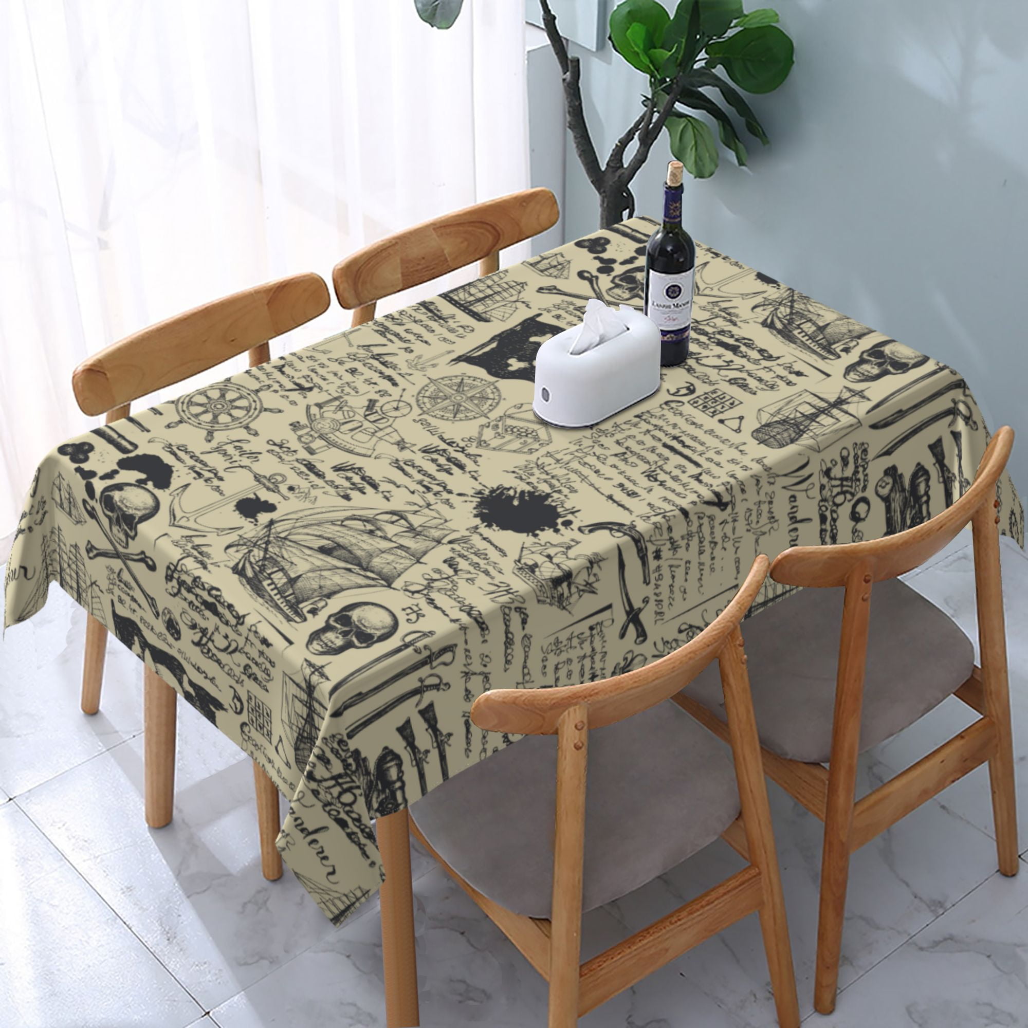 Tablecloth Pirate Ship Skull Treasure Map Table Cloth For Rectangle ...