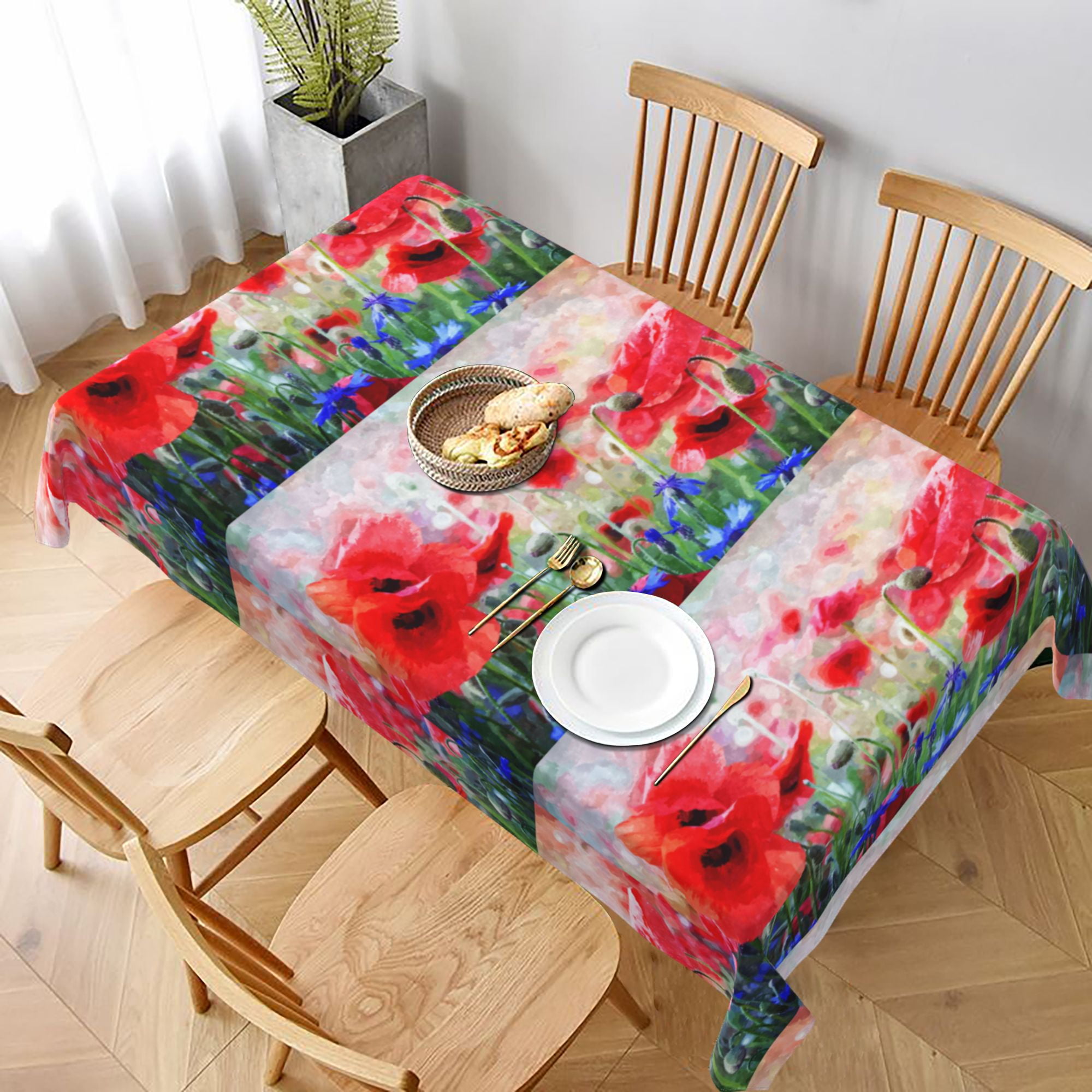 Tablecloth Poppy Flowers Watercolor Painting Table Cloth For Rectangle ...