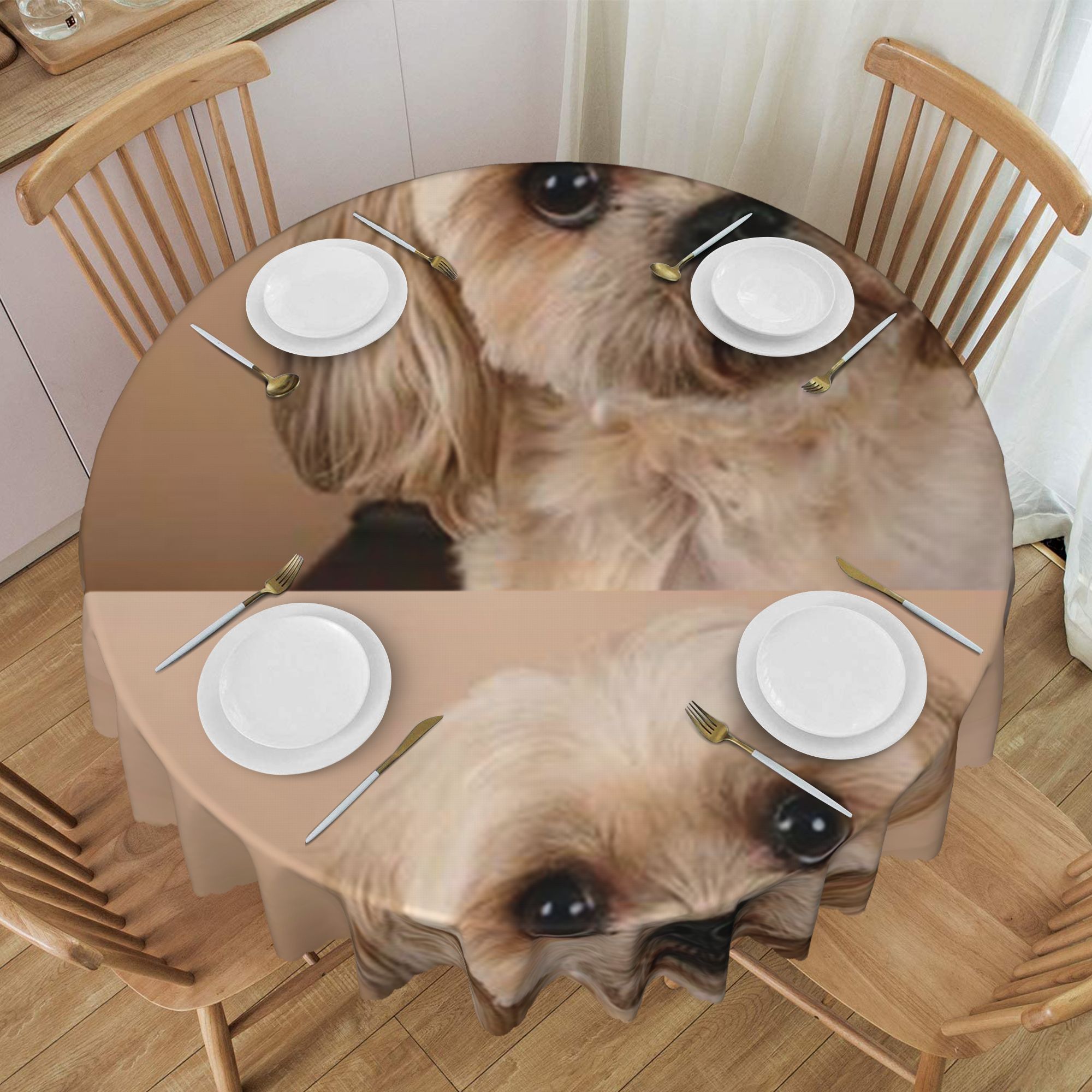 Tablecloth Portrait Of A Cute Shitzu Dog Table Cloth For Circular ...