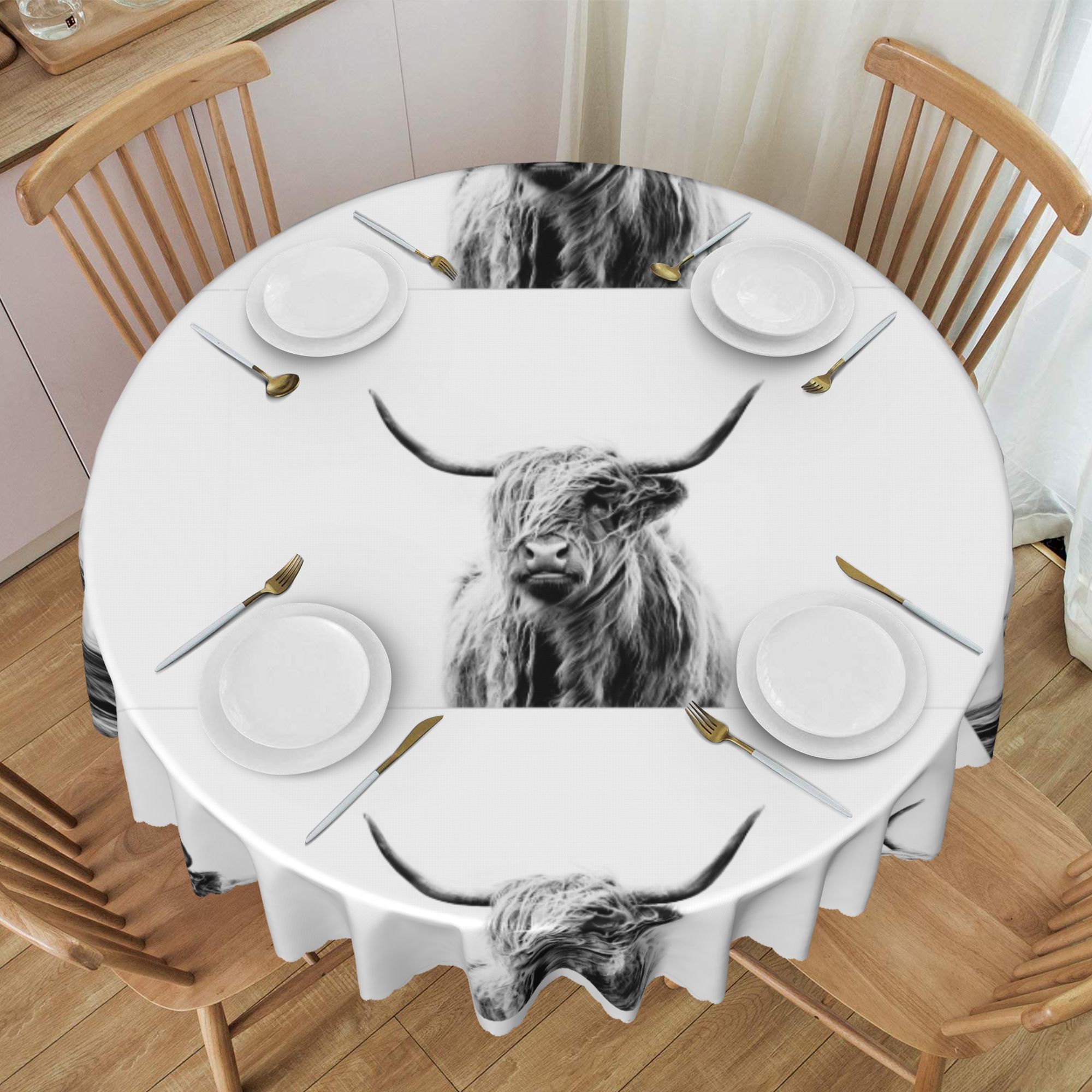 Tablecloth Portrait Of A Highland Cow Table Cloth For Circular Tables ...