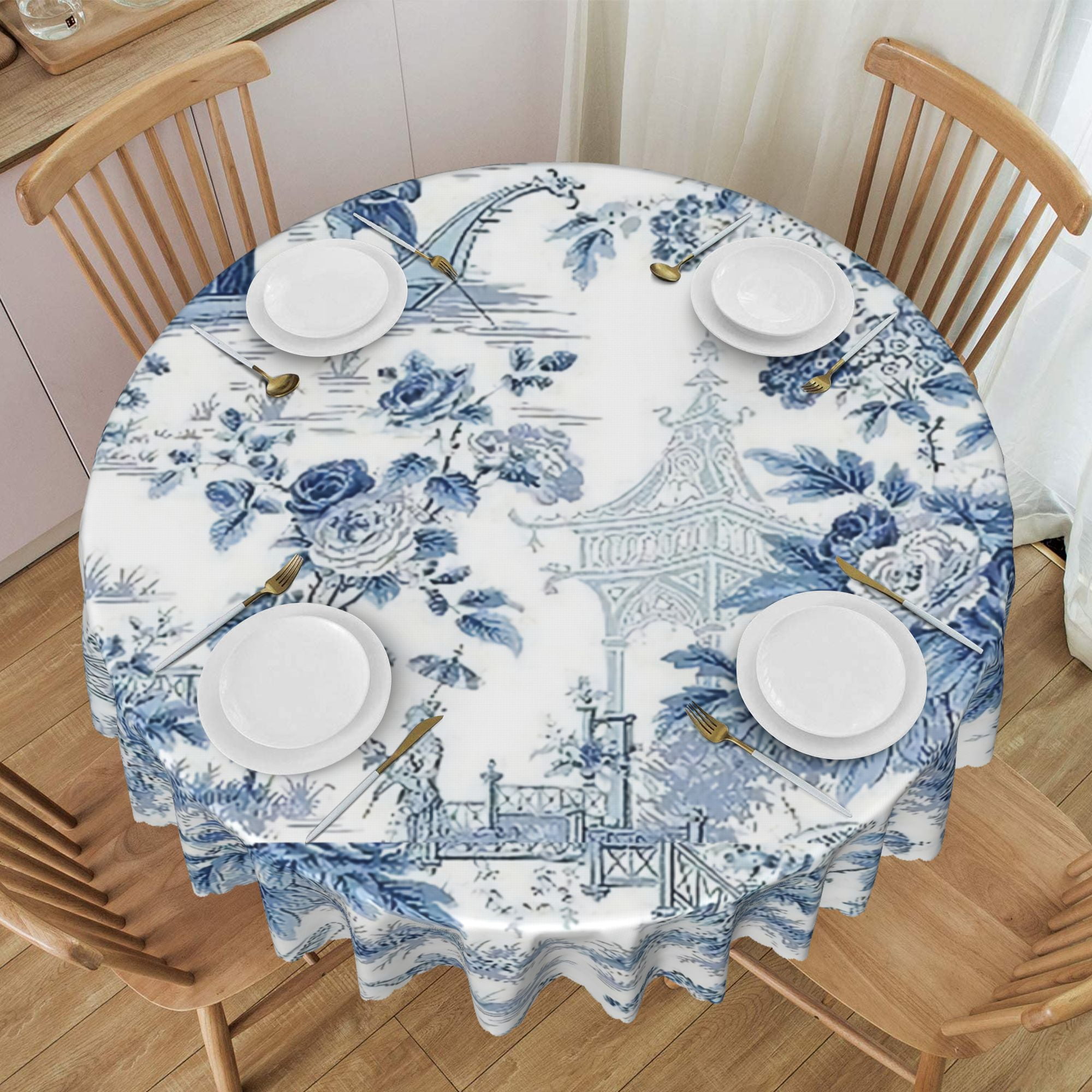 Tablecloth Powder Blue Chinoiserie Toile Table Cloth For Circular ...