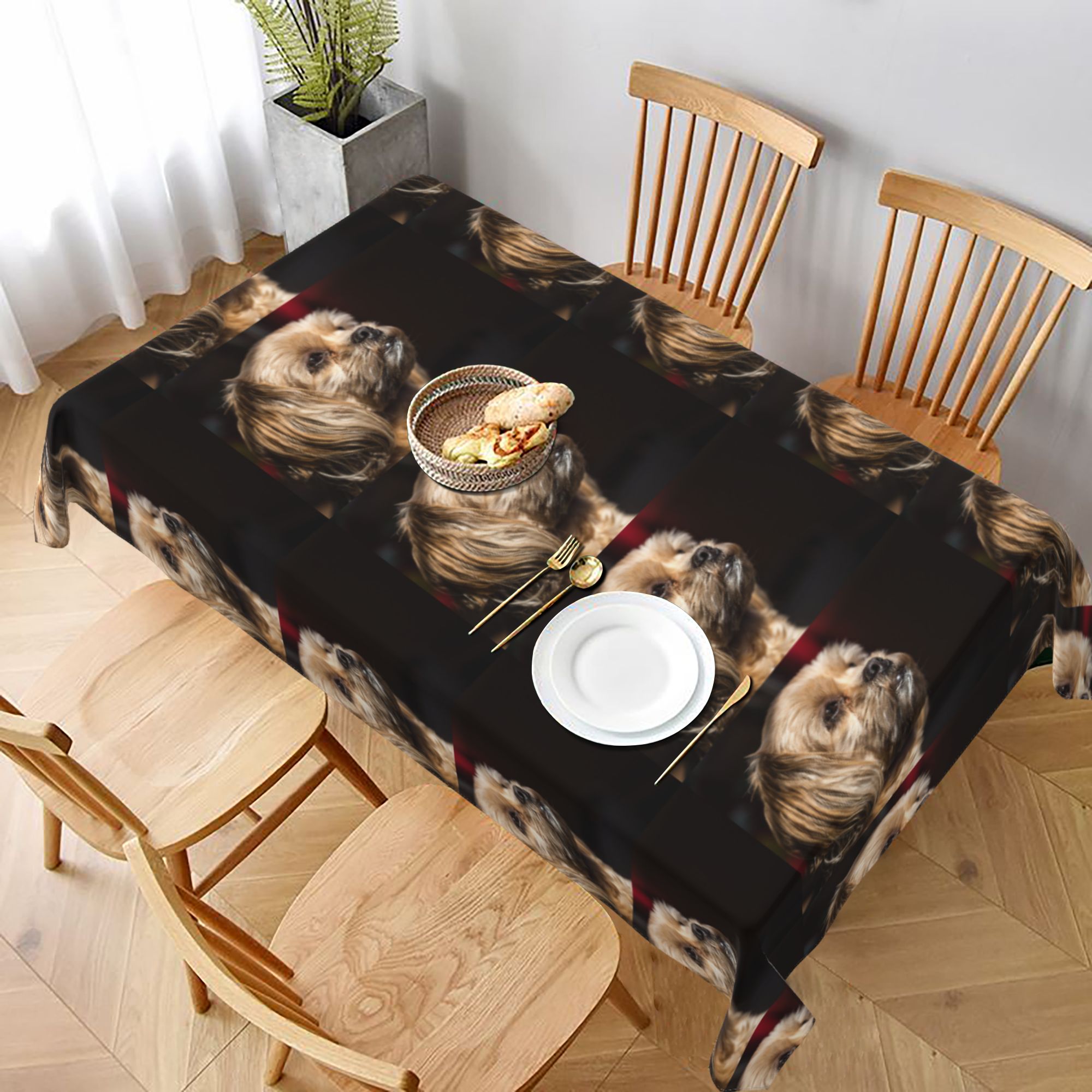 Tablecloth Puppy Dog Lhasa Table Cloth For Rectangle Tables Waterproof ...