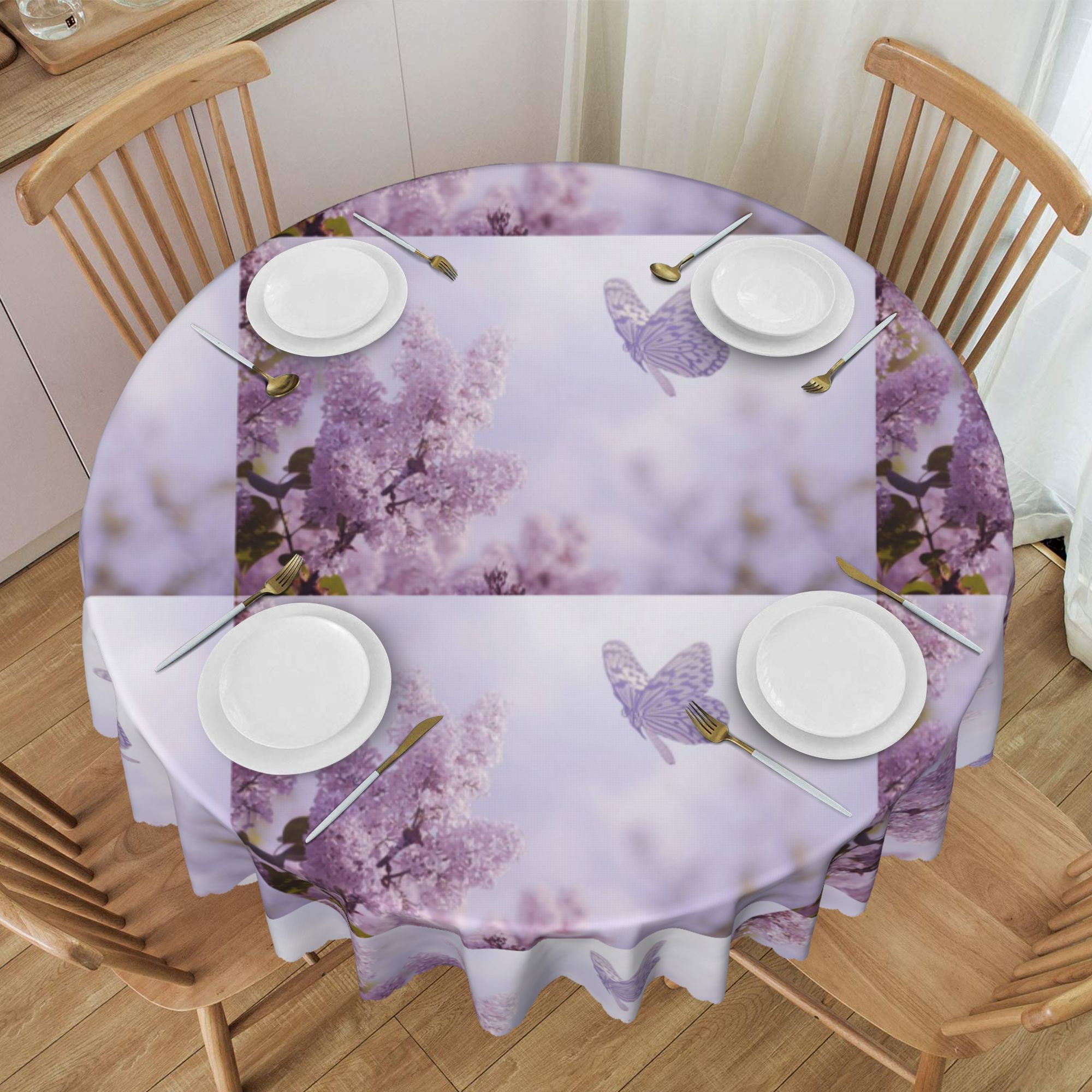 Tablecloth Purple Butterfly Table Cloth For Circular Tables Waterproof ...