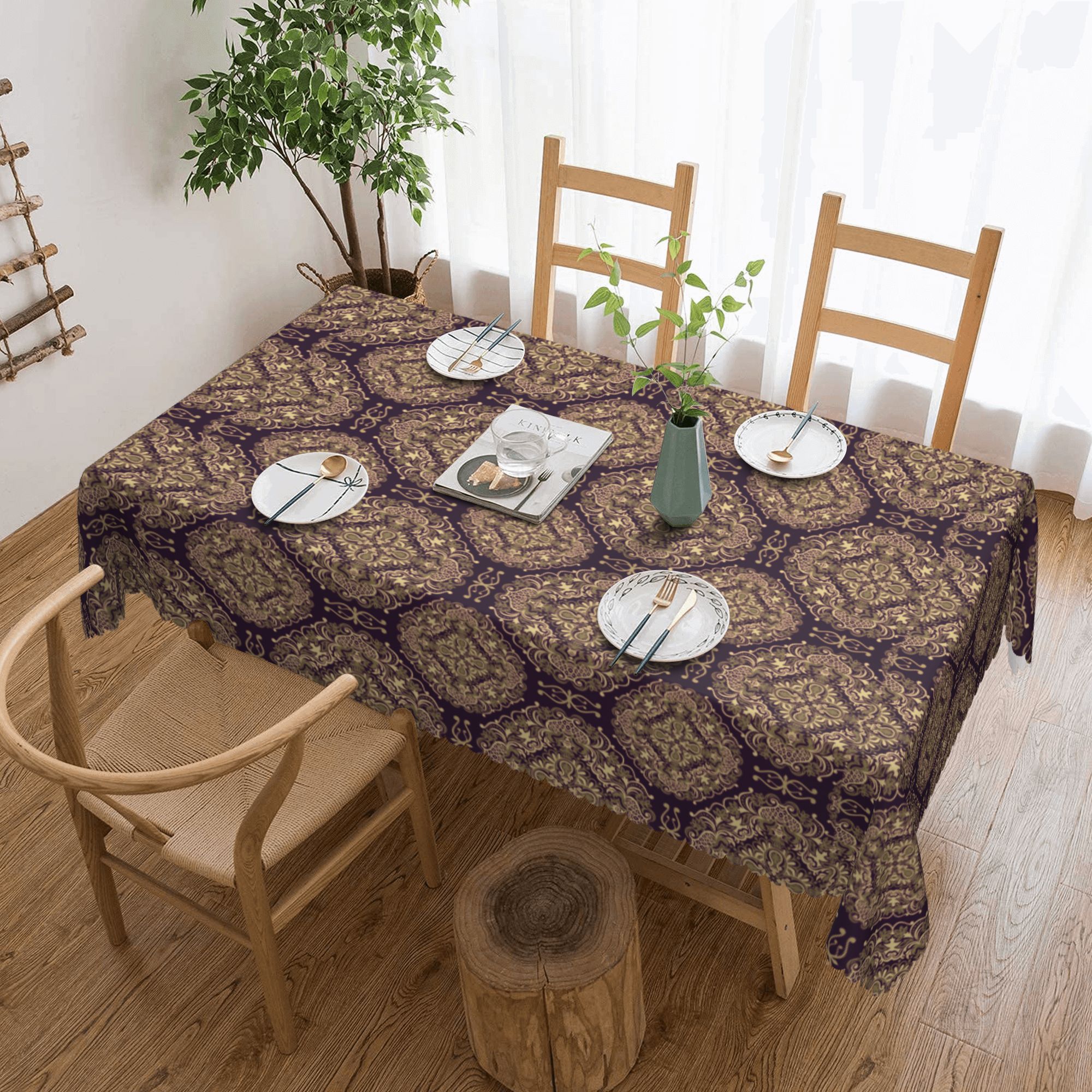 Tablecloth Purple Gold Diamond Pattern Table Cloth For Rectangle Tables ...