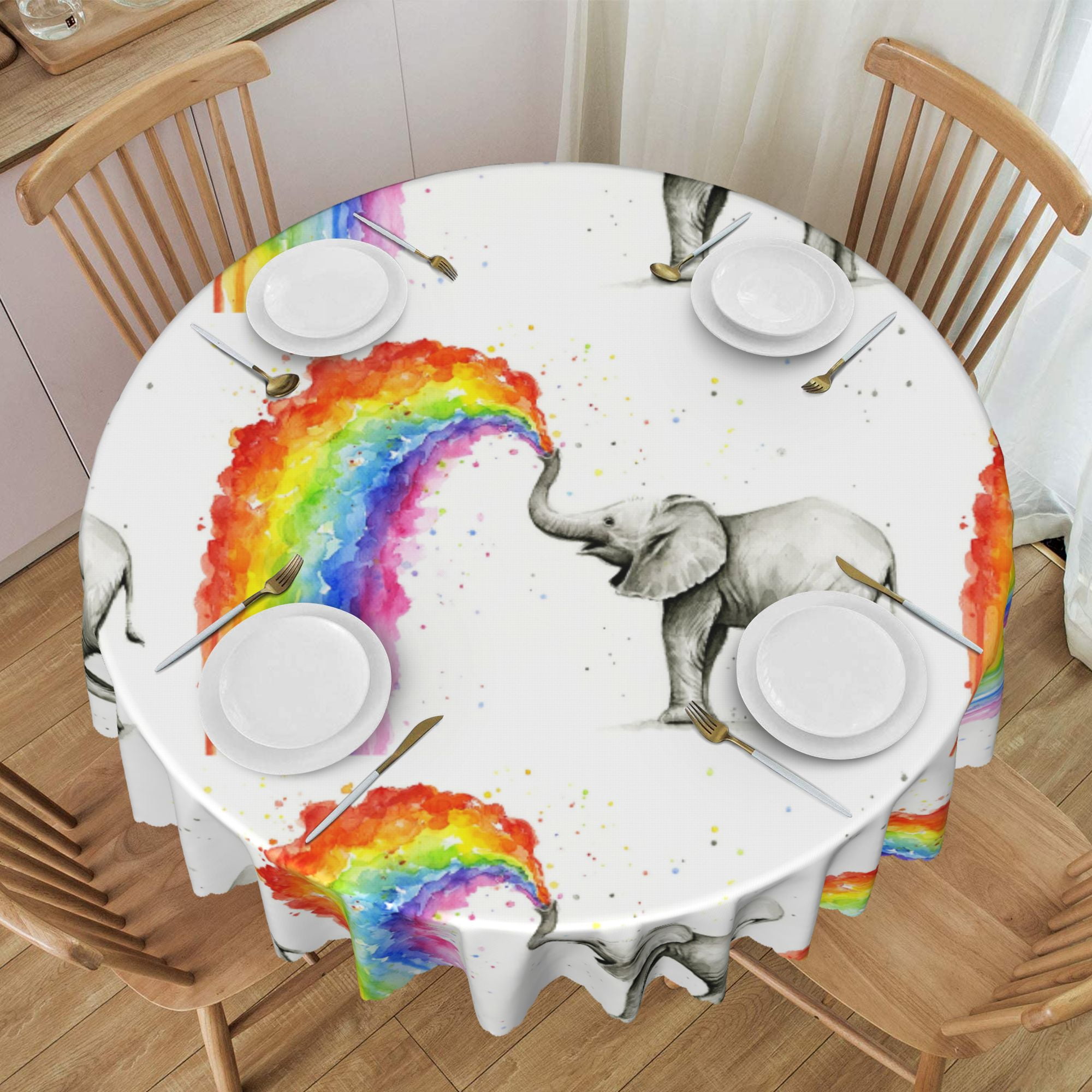 Tablecloth Rainbow Elephant Table Cloth For Circular Tables Waterproof ...