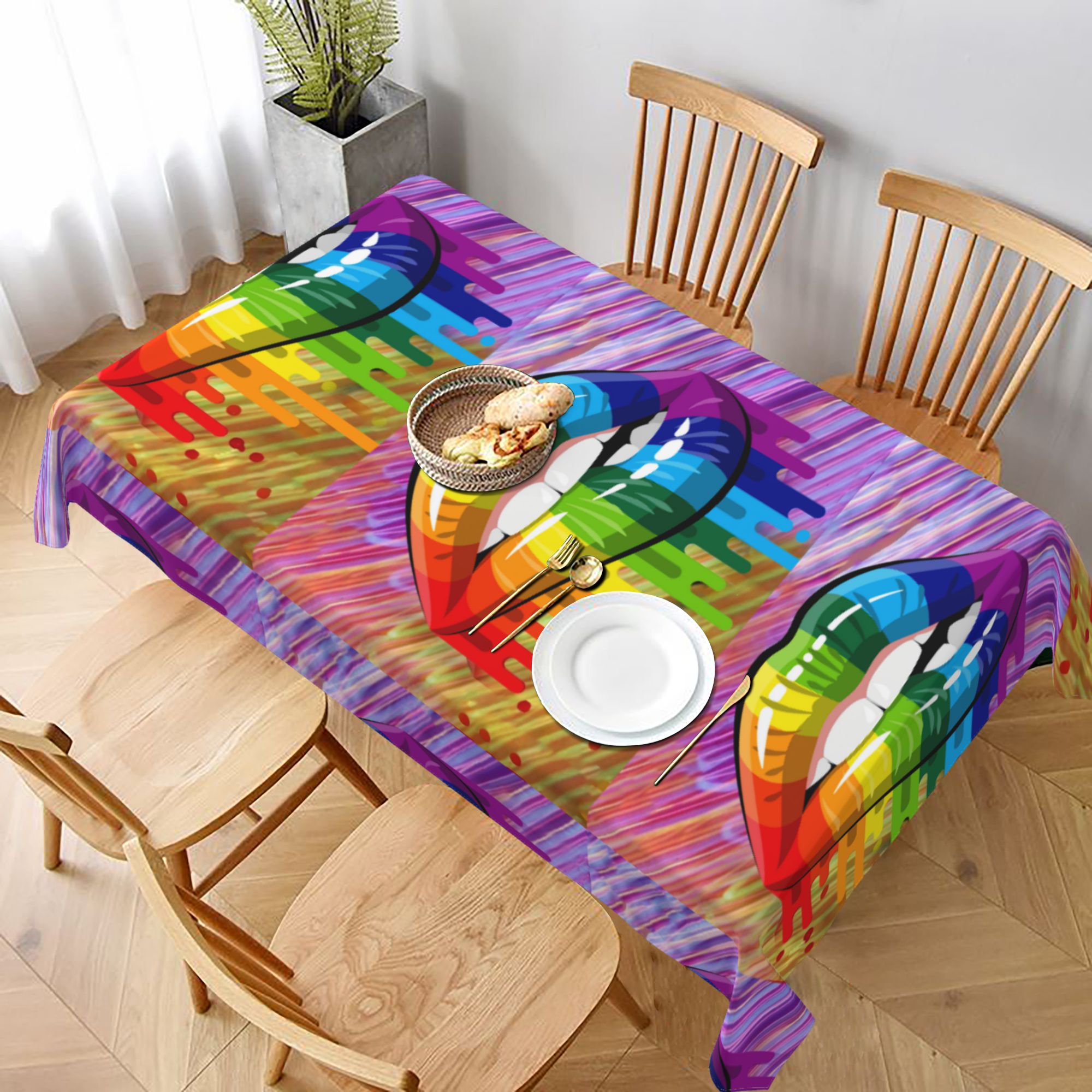 Tablecloth Rainbow Lips Gay Pride Lgbt Table Cloth For Rectangle Tables ...