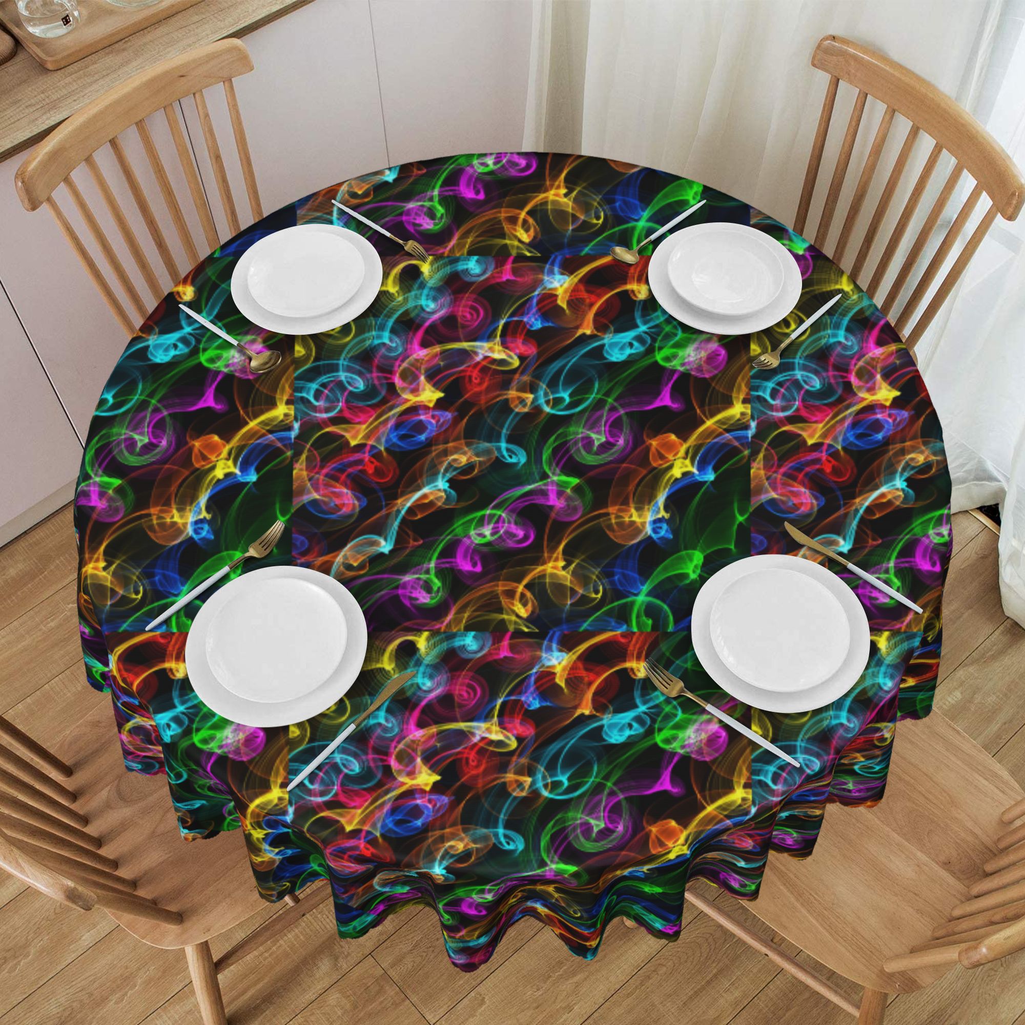Tablecloth Rainbow-Ribbon-Swirls-ewi Table Cloth For Circular Tables ...