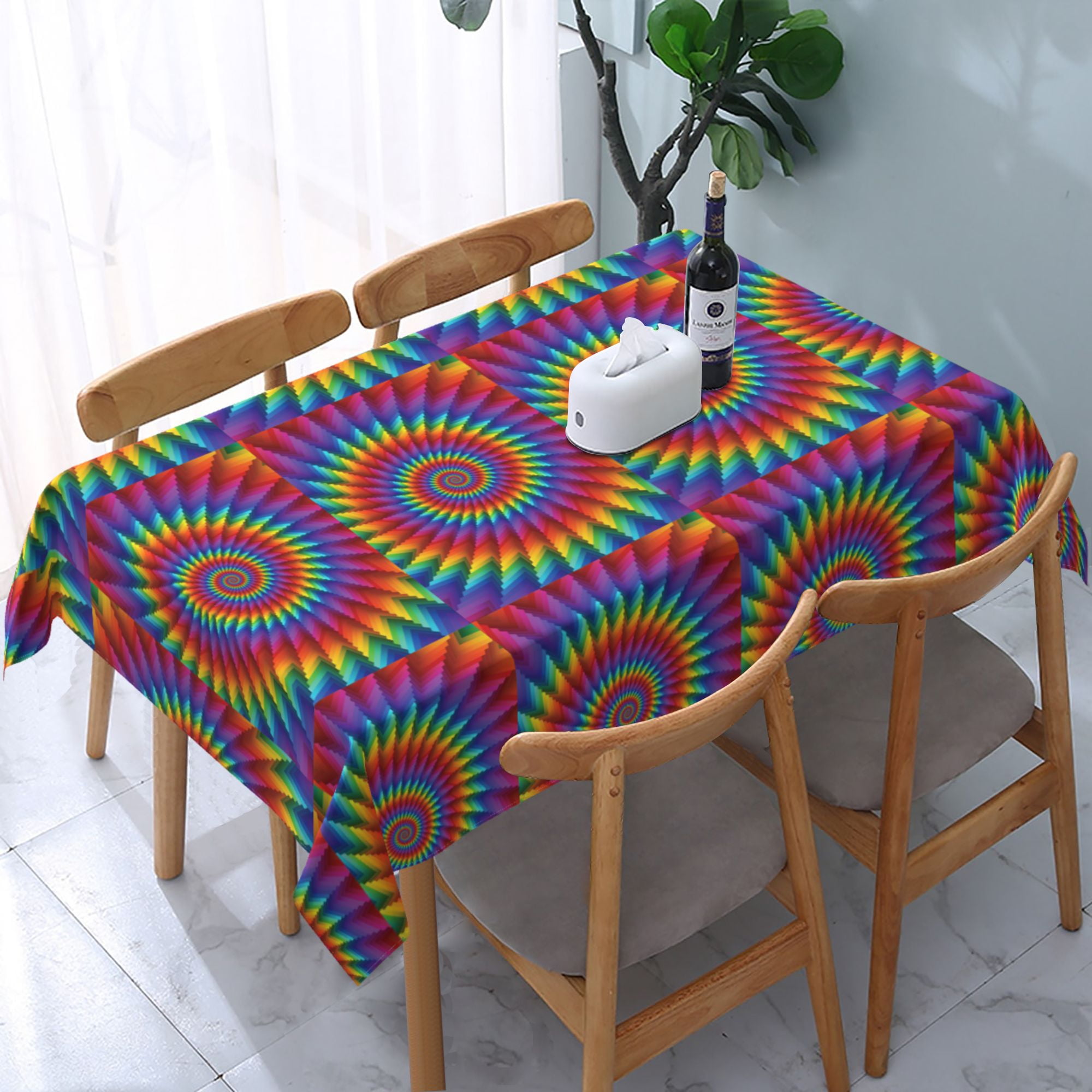 Tablecloth Rainbow Tie Dye Illusion Table Cloth For Rectangle Tables ...