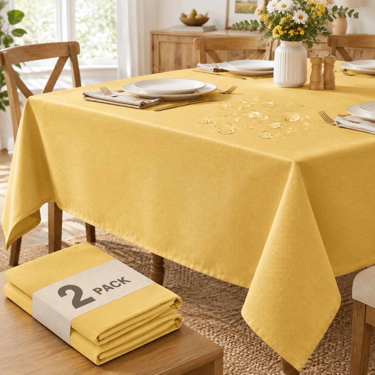 Tablecloth Rectangle 60x84 Slub Textured Waterproof 2-pack - Walmart.com