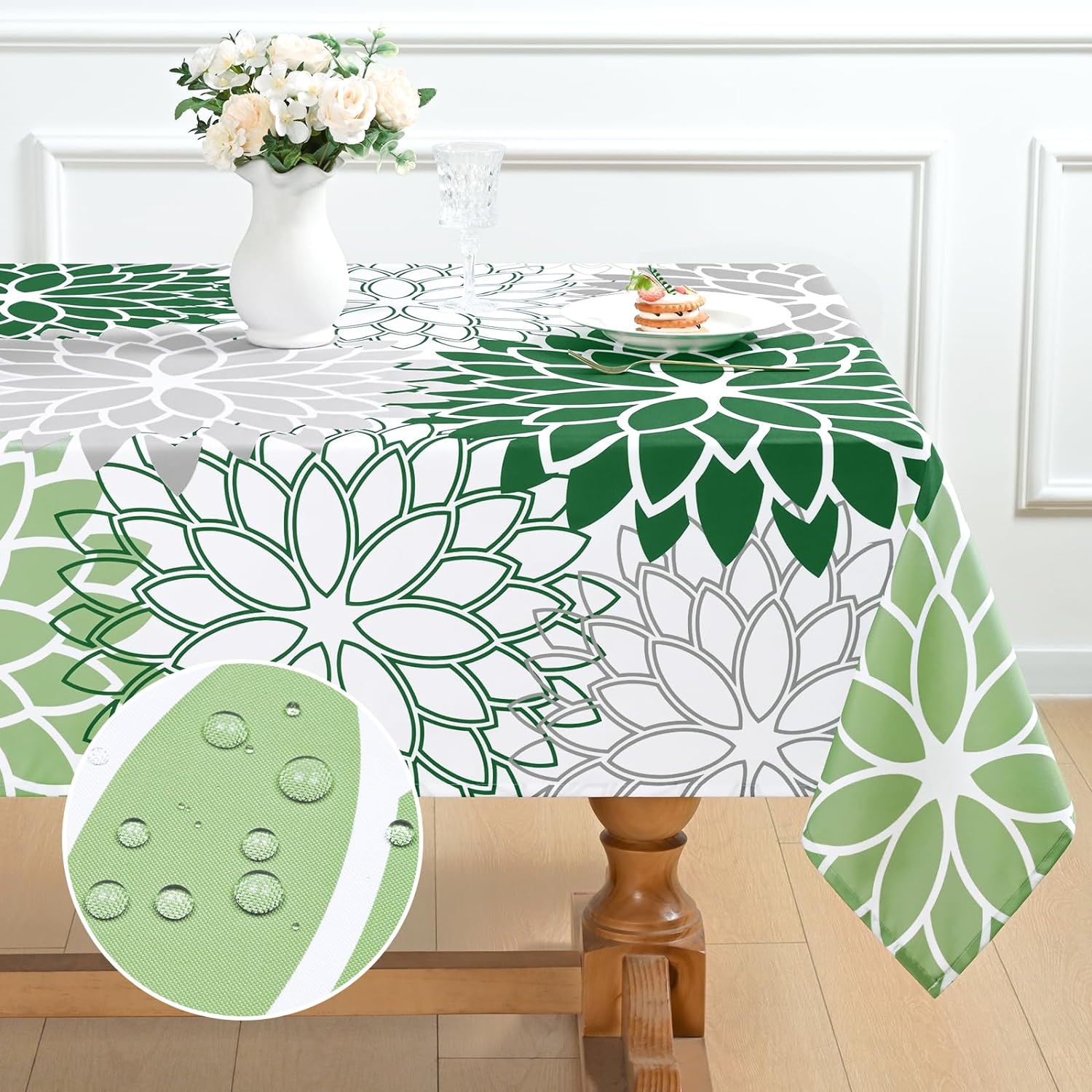 Tablecloth Rectangle, Spring Summer Dahlia Pinnata Waterproof Table ...