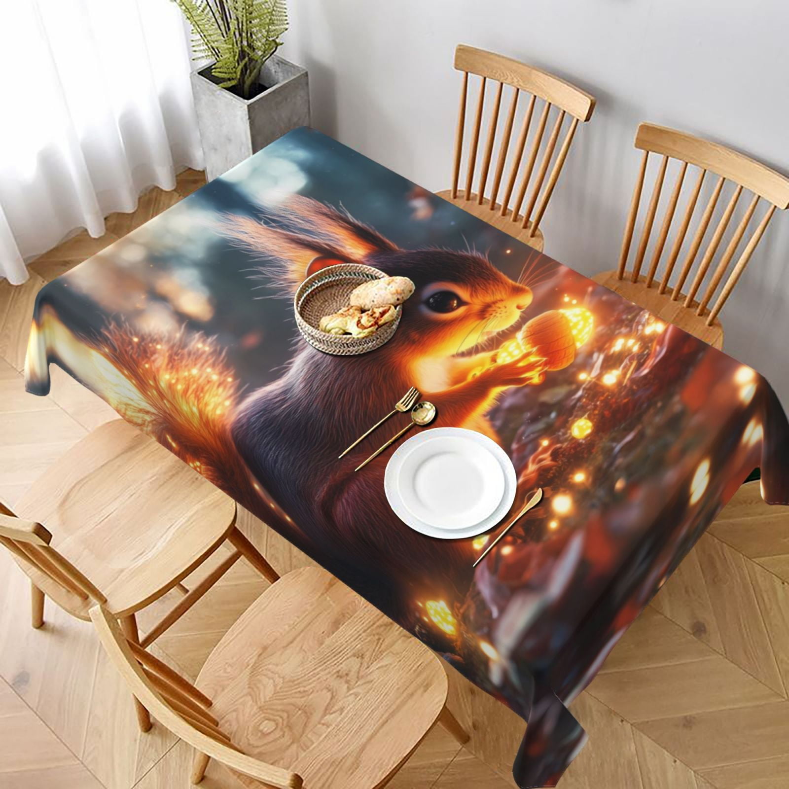 Tablecloth Rectangle Table, Glowing Autumn Squirrel Outdoor Indoor ...