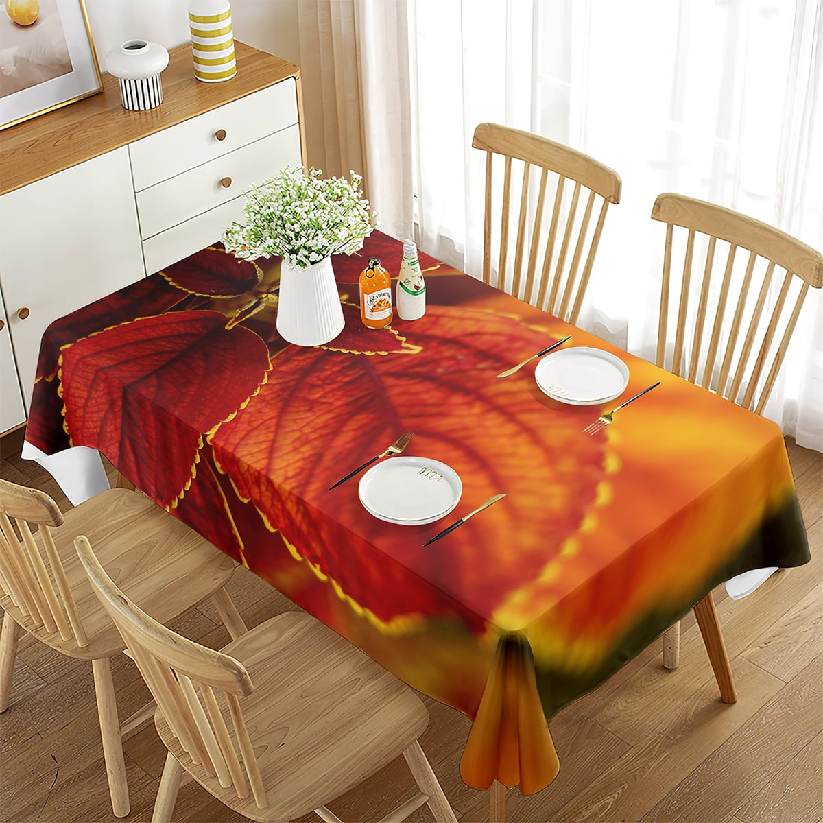 Tablecloth Rectangular for Fallen Leaves Natural Landscape r for Tea Table Dining Room Wedding ...