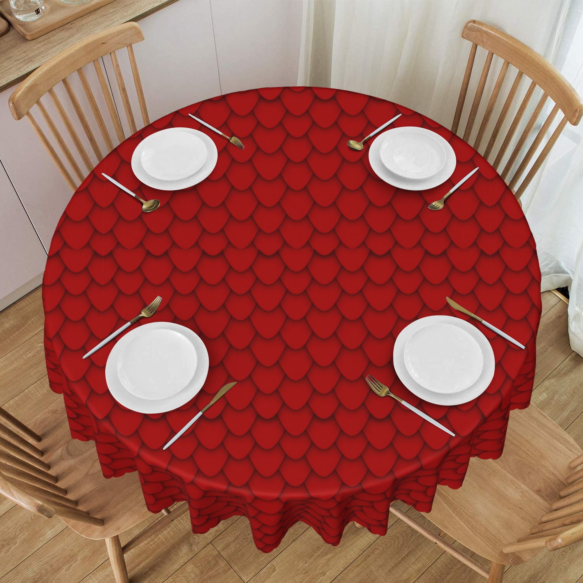 Tablecloth Red Dragon Scales Table Cloth For Circular Tables Waterproof ...