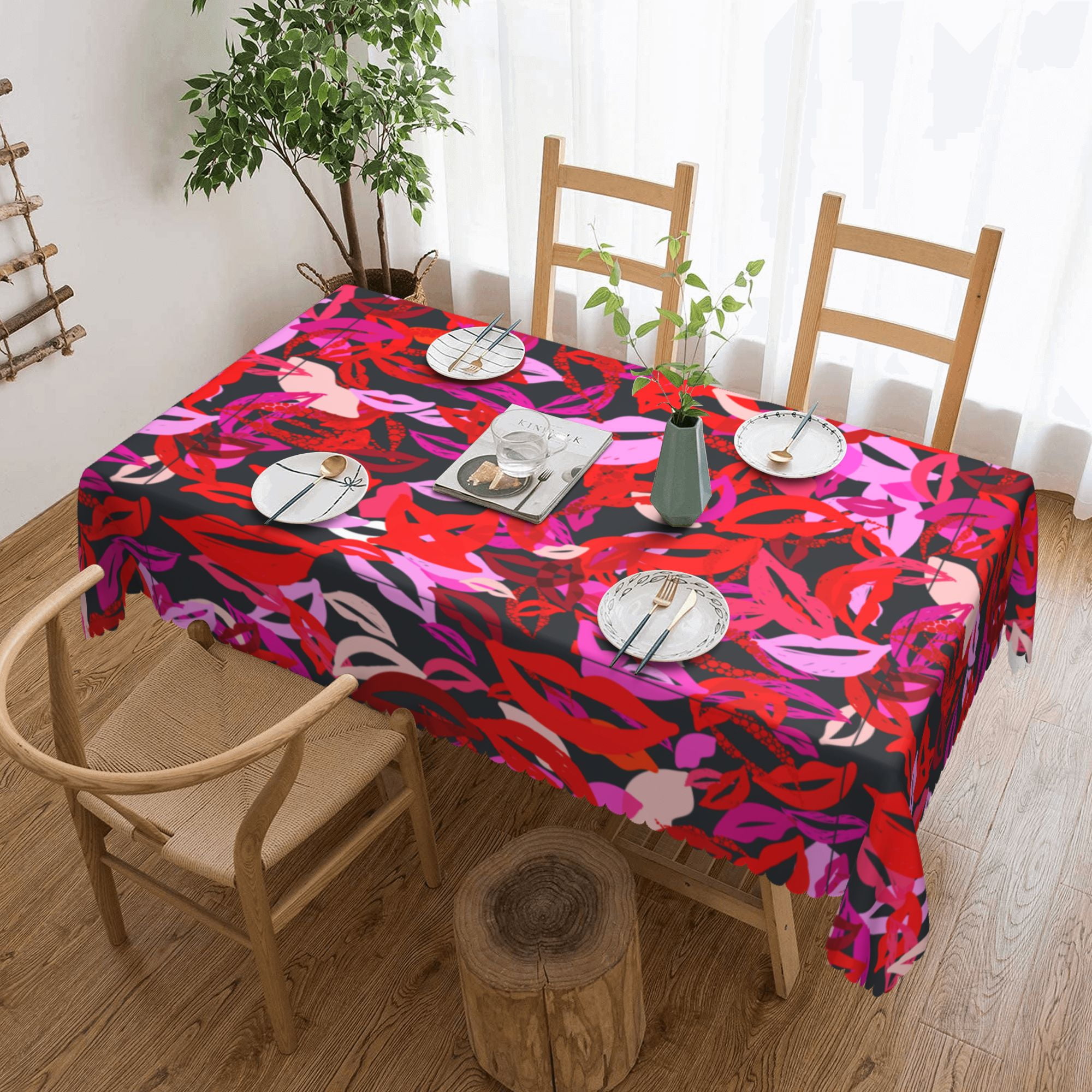 Tablecloth Red Lips Background Table Cloth For Rectangle Tables ...