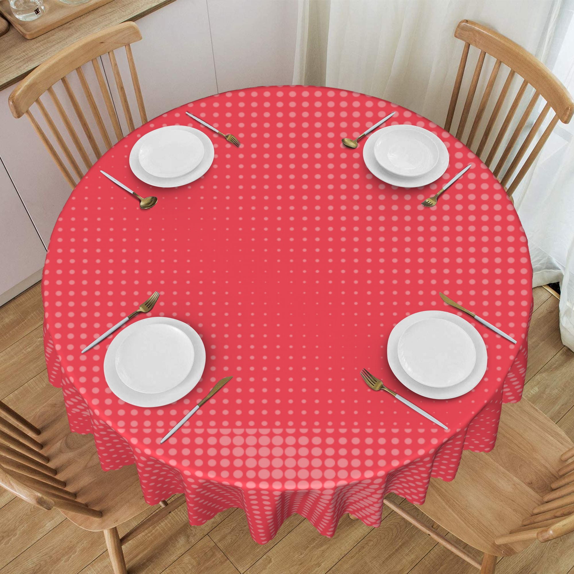 Tablecloth Red Pink Wave Dot Background Table Cloth For Circular Tables ...