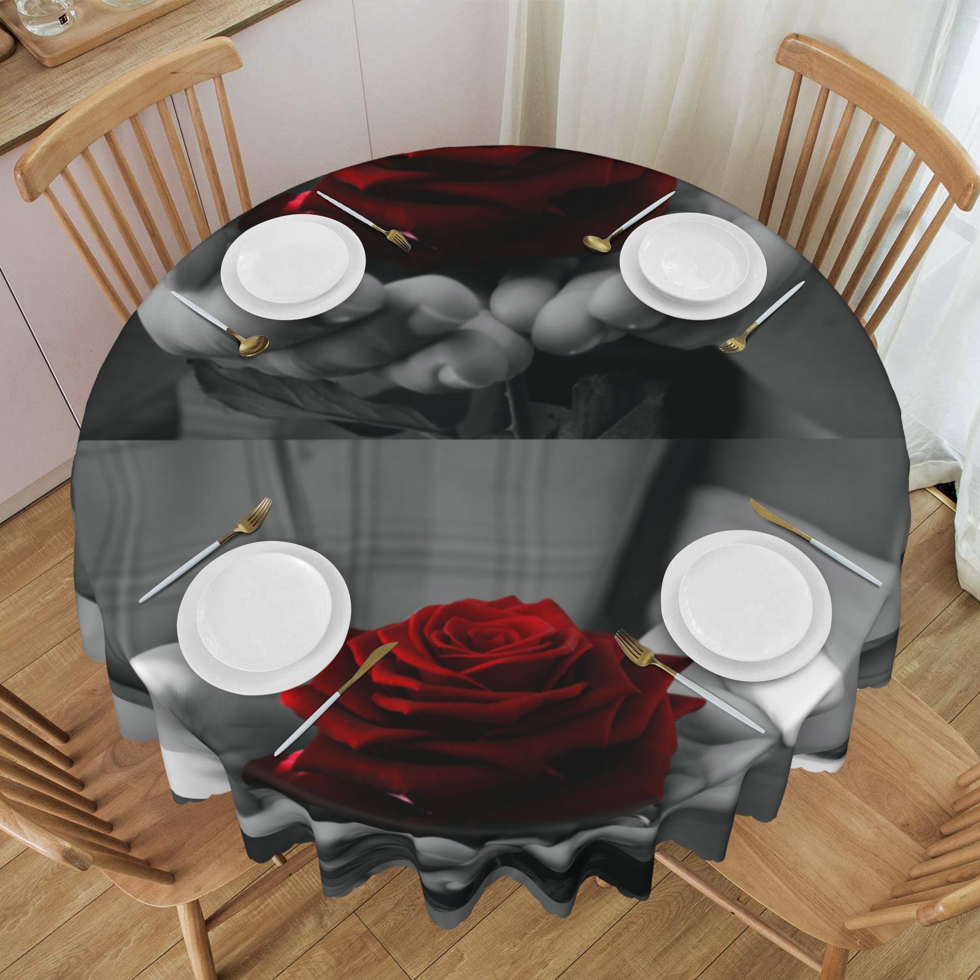 Tablecloth Red Rose Background Table Cloth For Circular Tables ...