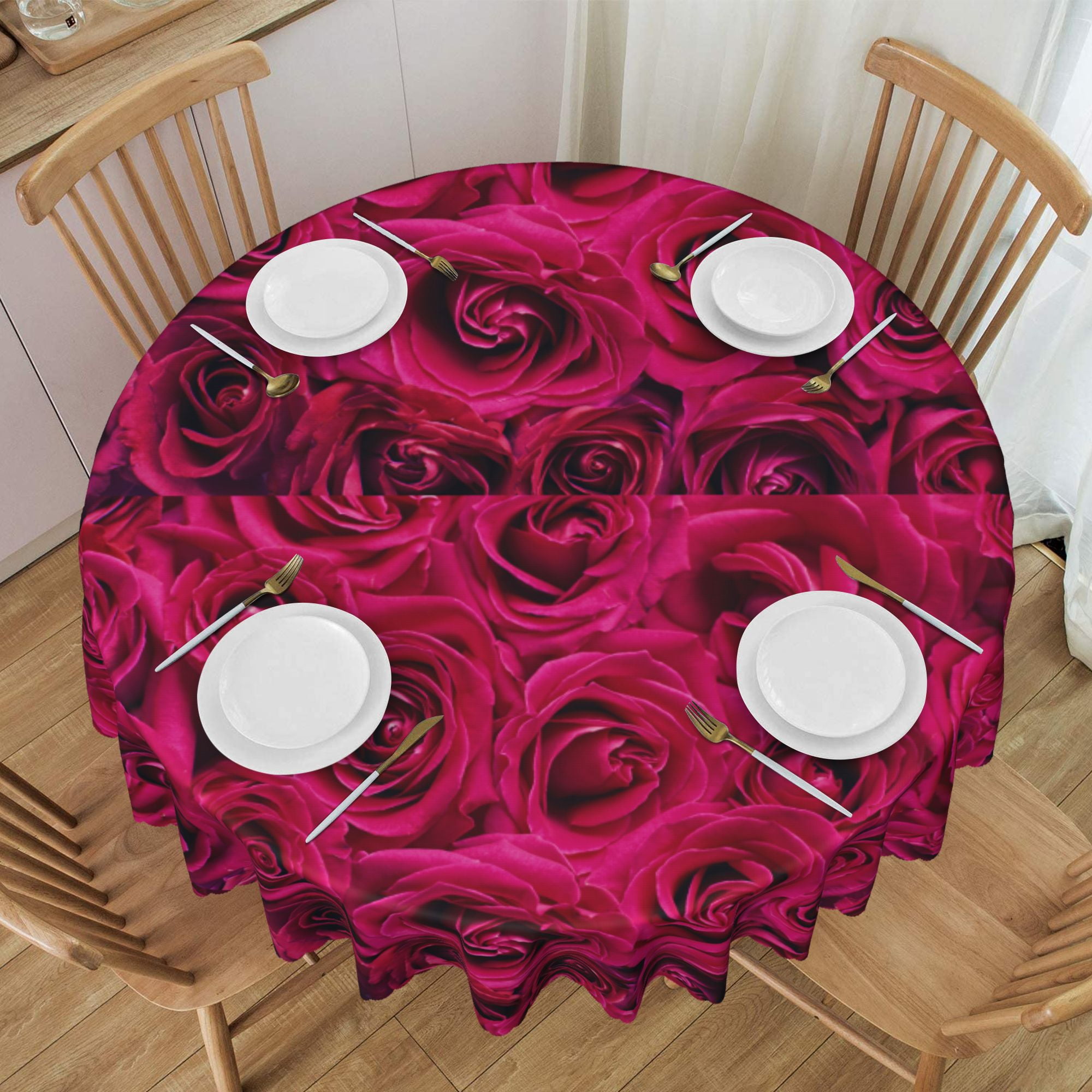 Tablecloth Red Rose Background Table Cloth For Circular Tables ...