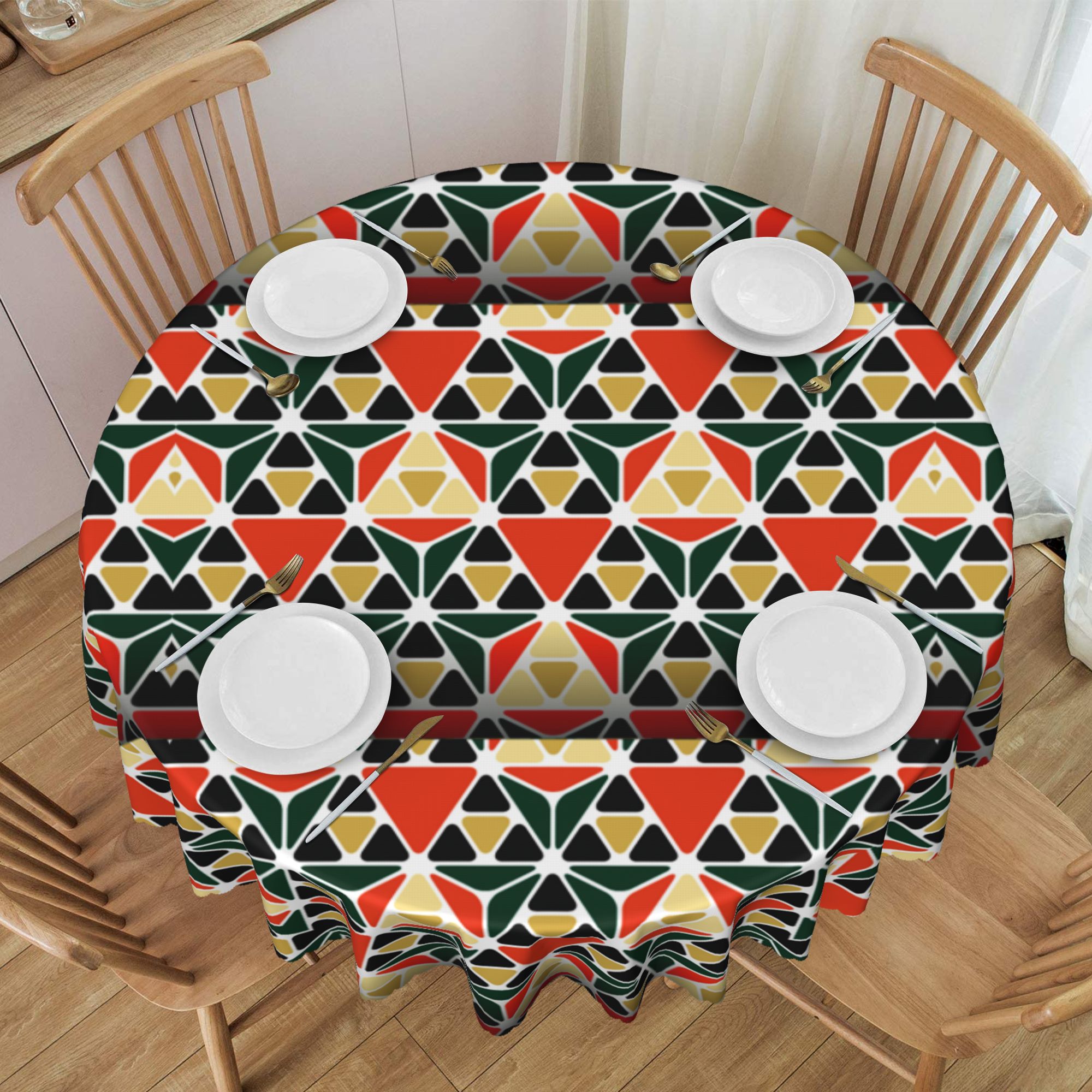 Tablecloth Retro Geometric Pattern Table Cloth For Circular Tables ...