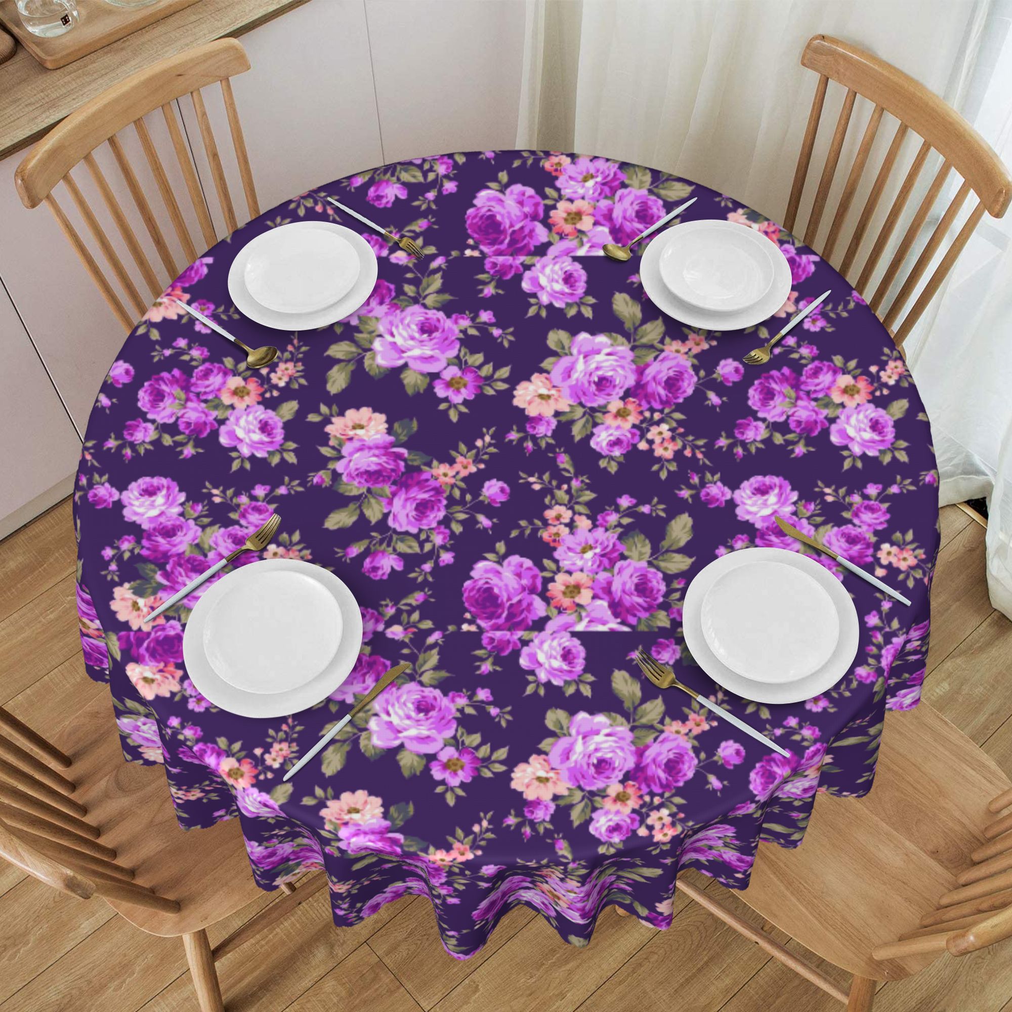 Tablecloth Rose Flower Motif Table Cloth For Circular Tables Waterproof ...