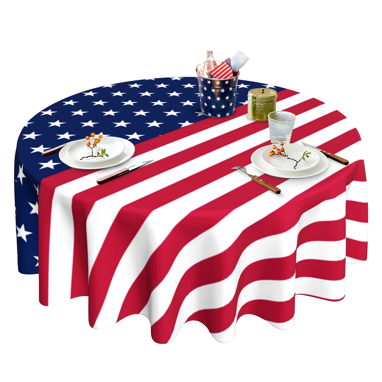 Tablecloth Round 60 Inch Patriotic Tablecloth American Flag Tablecloth ...