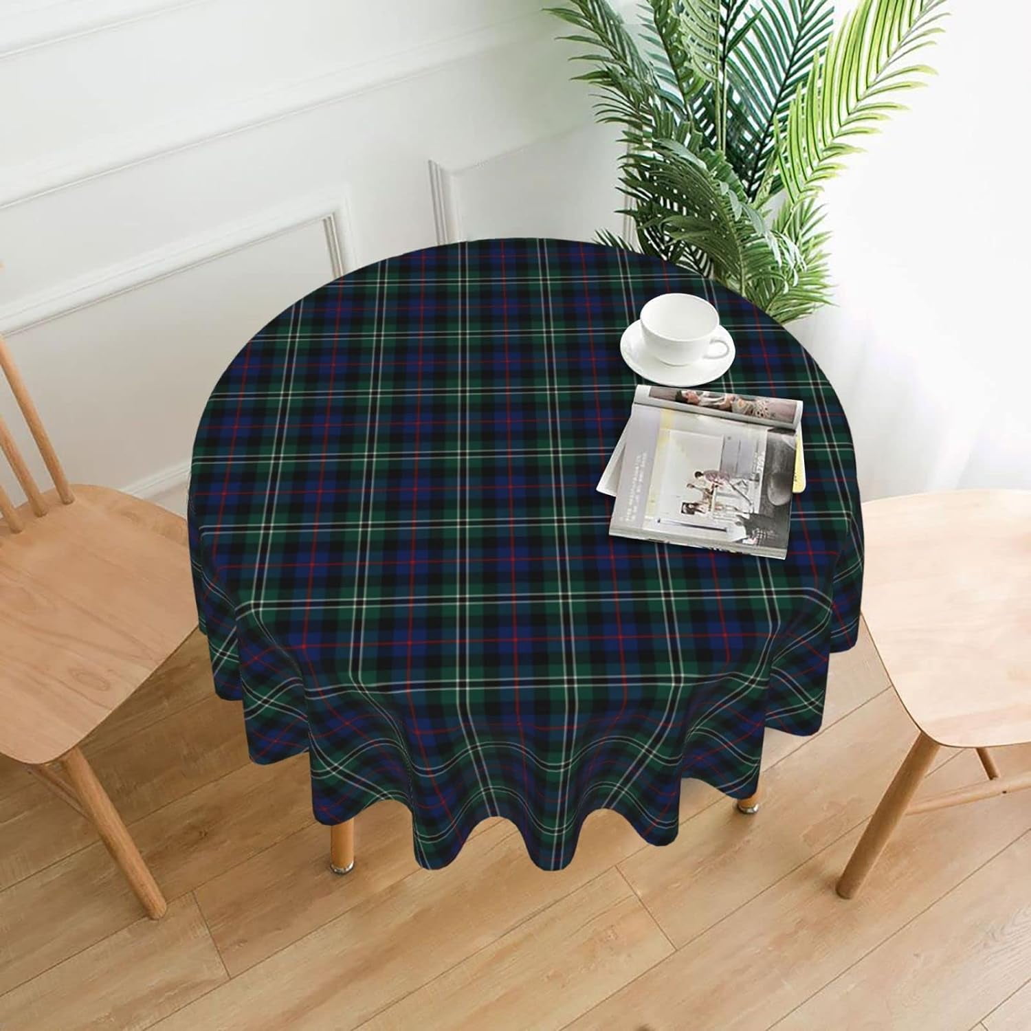 Tablecloth Round, Blue and Green Clan Scottish Plaid Washable Table ...