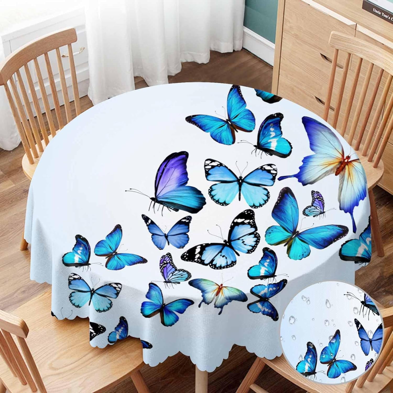 Tablecloth Round Butterflies Table Cloth Nature Blue Butterflies Table ...