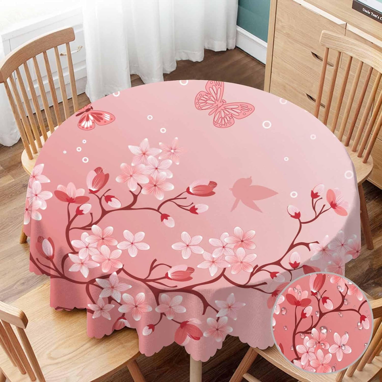 Tablecloth Round Cherry Blossom Table Cloth Japanese Pink Cherry Tree ...