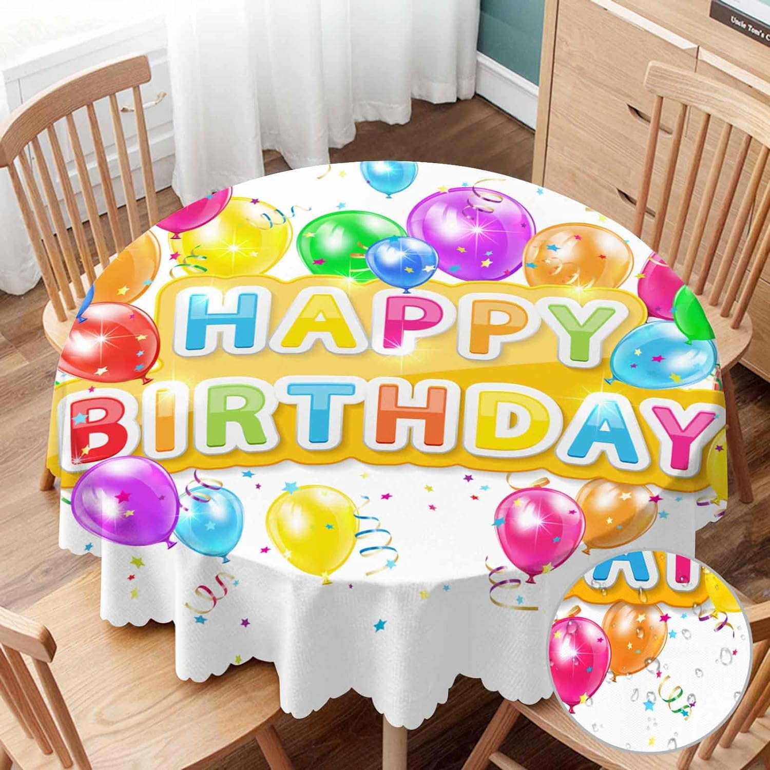 Tablecloth Round Happy Birthday with Balloons Table Cloth Confetti and ...
