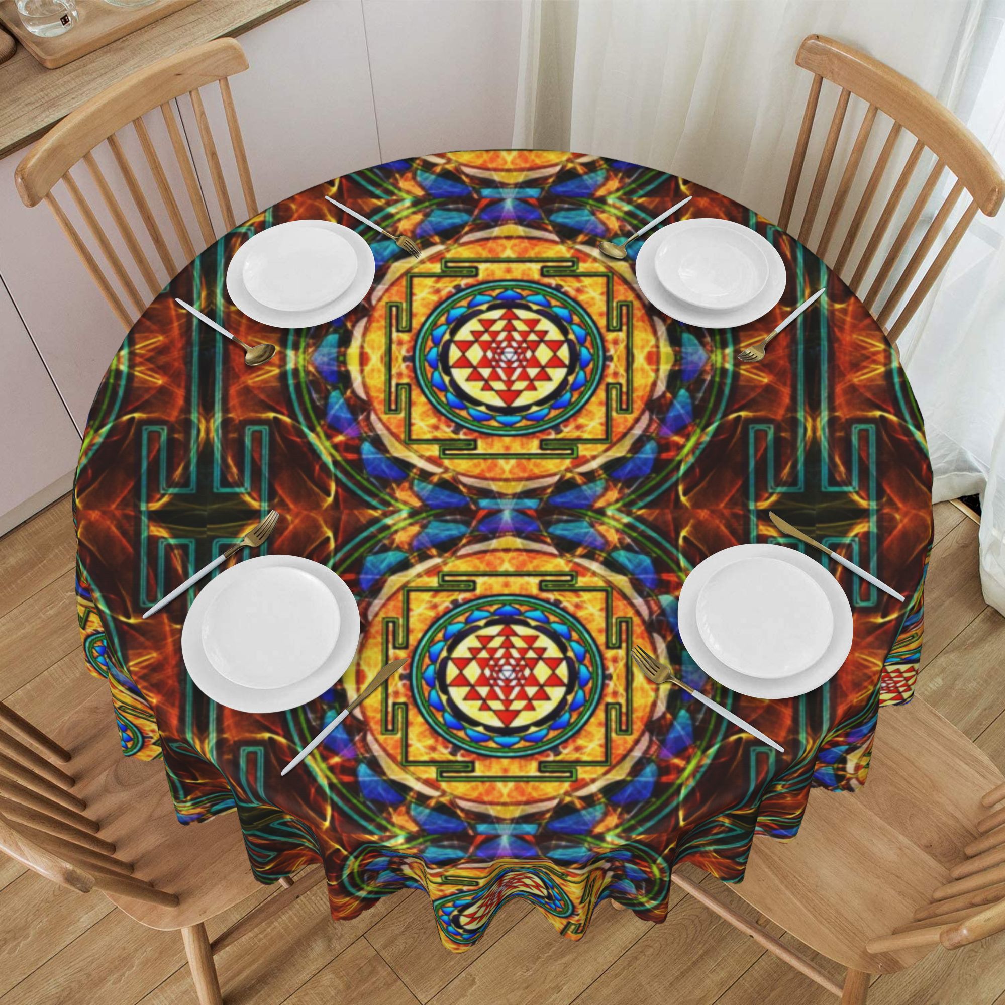 Tablecloth Sacred Geometry Table Cloth For Circular Tables Waterproof ...