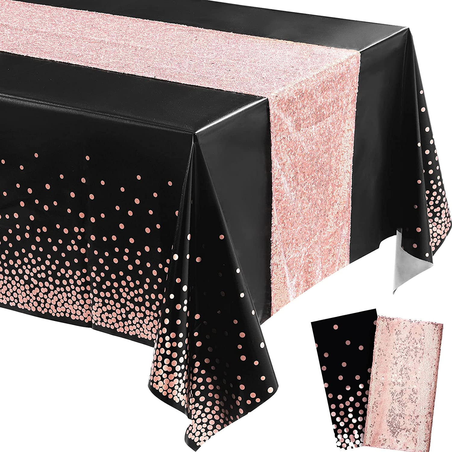Tablecloth and Sequin Table Runner Set,Dots Confetti Table Cover Dining ...
