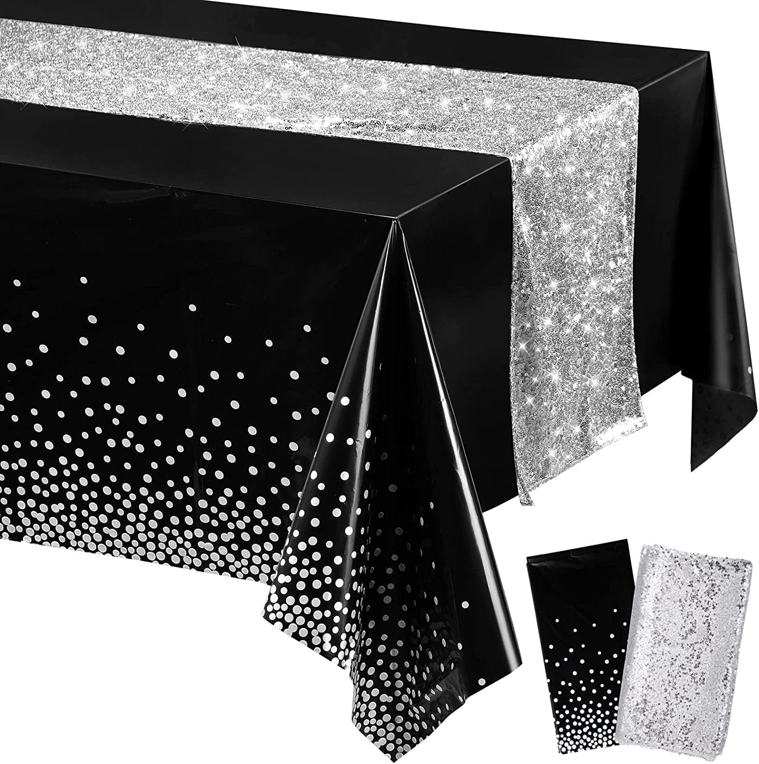 Tablecloth and Sequin Table Runner Set Polka Dots Confetti Table Cover ...