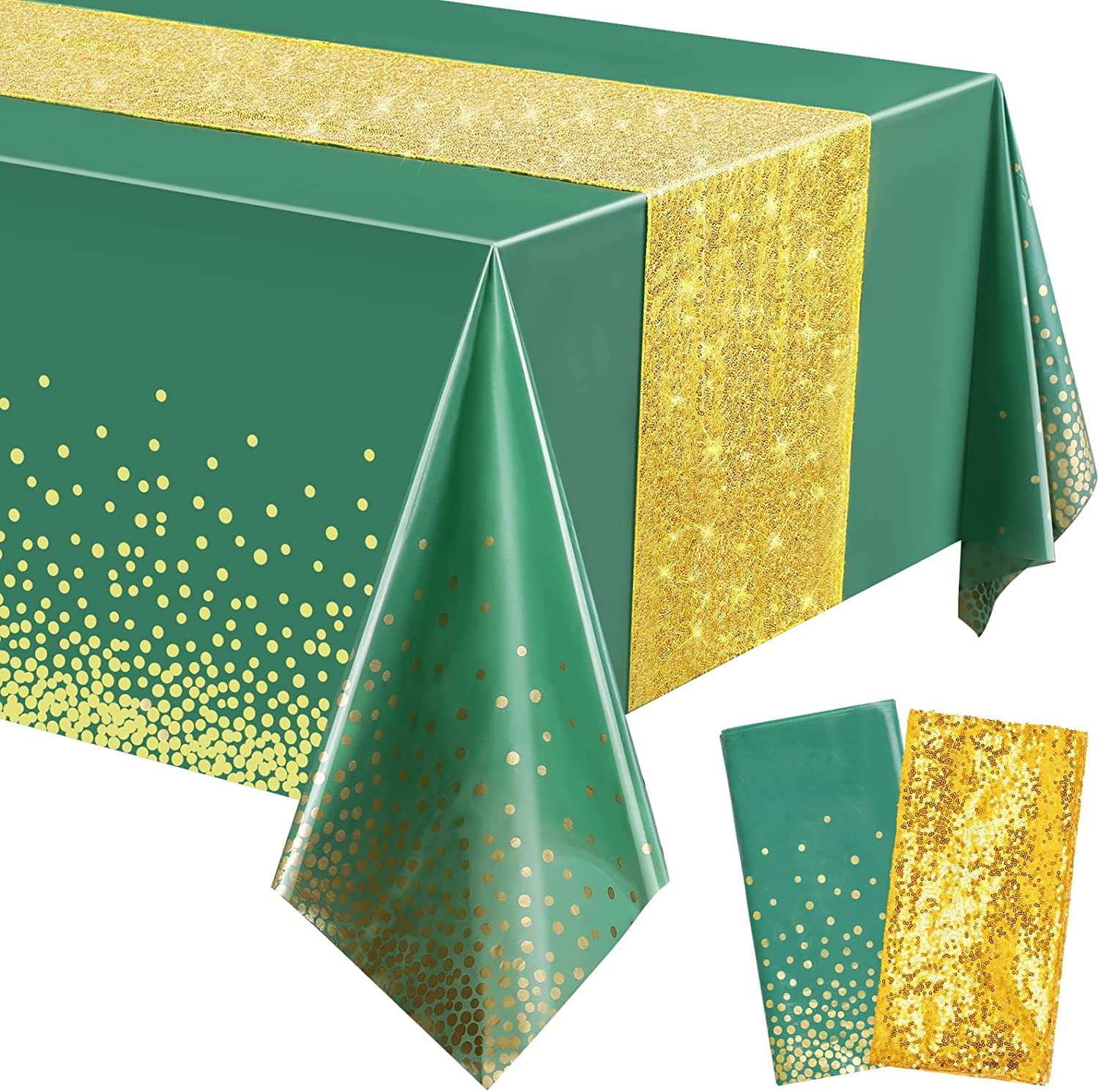Tablecloth and Sequin Table Runner Set Polka Dots Confetti Table Cover ...