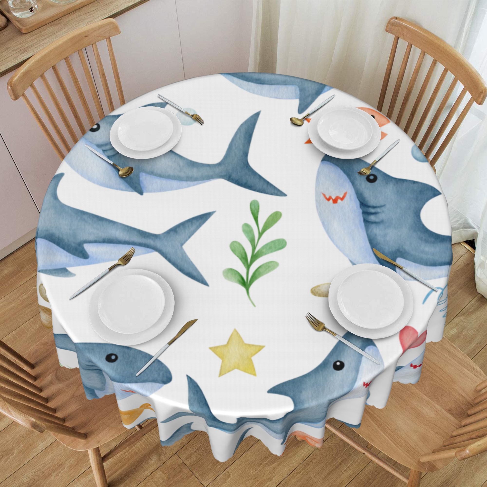 Tablecloth Shark Table Cloth For Circular Tables Waterproof Resistant ...