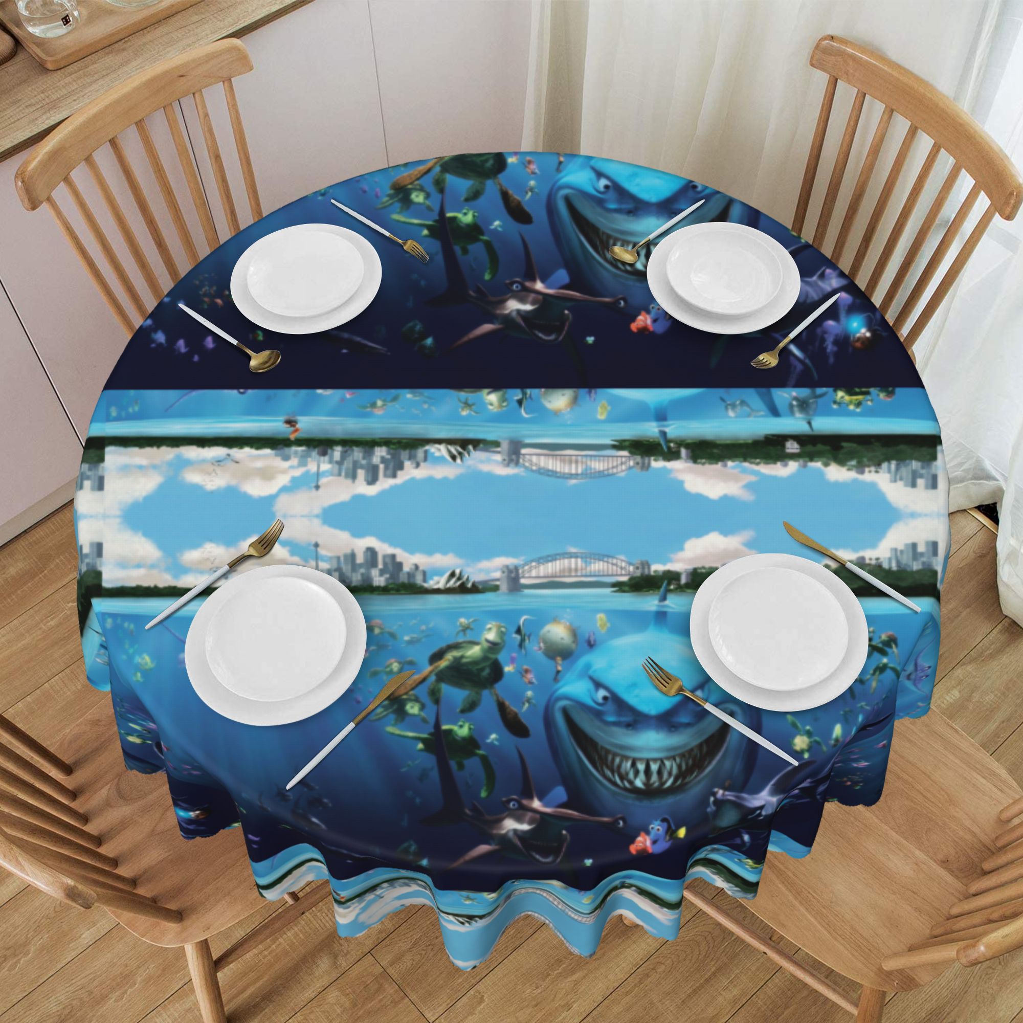 Tablecloth Sharks And Fish Table Cloth For Circular Tables Waterproof ...