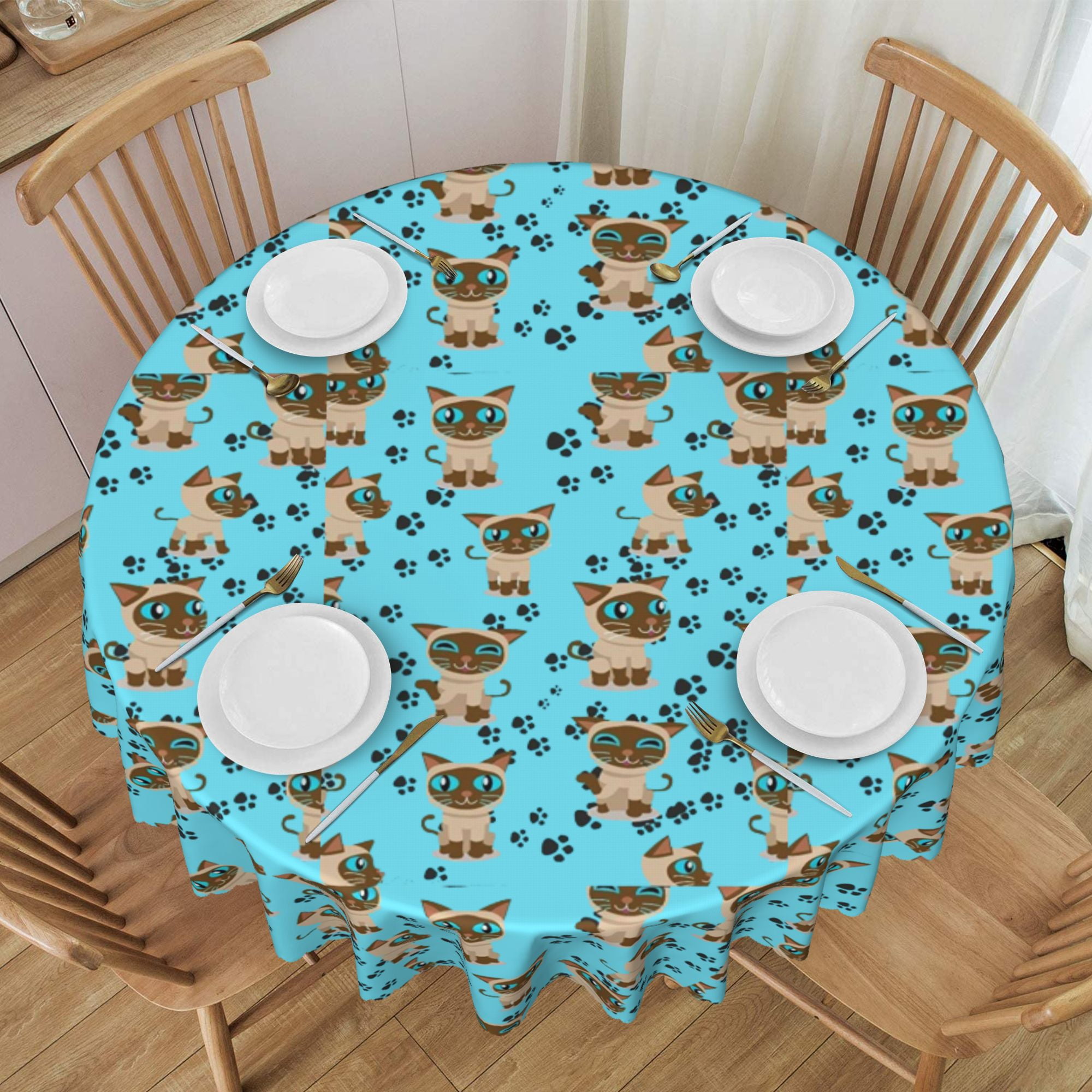 Tablecloth Siamese Cats Table Cloth For Circular Tables Waterproof ...
