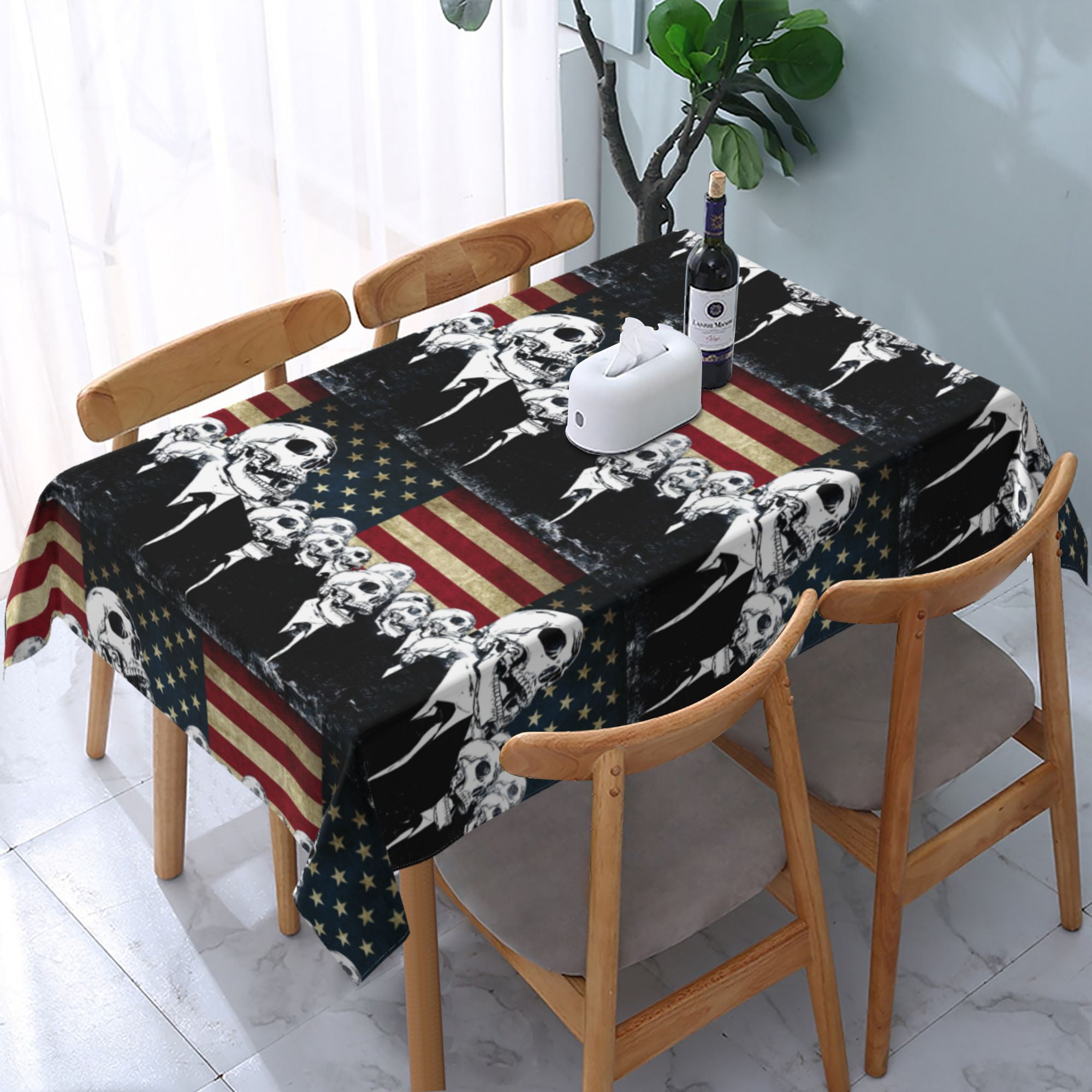 Tablecloth Skeleton Skull On Usa Flag Table Cloth For Rectangle Tables ...