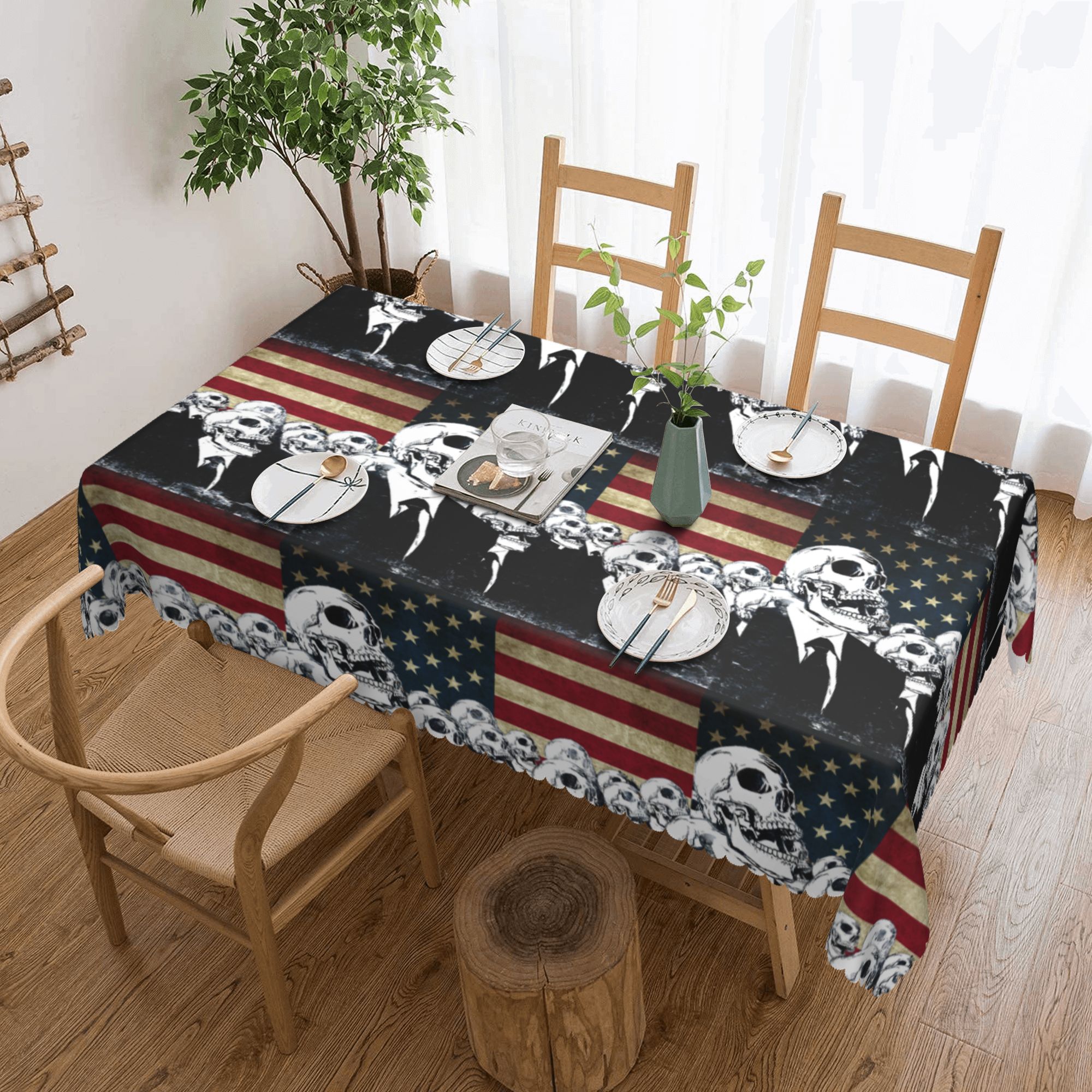 Tablecloth Skeleton Skull On Usa Flag Table Cloth For Rectangle Tables ...