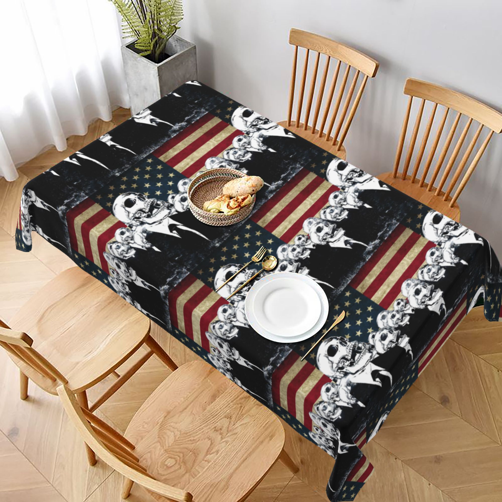 Tablecloth Skeleton Skull On Usa Flag Table Cloth For Rectangle Tables ...