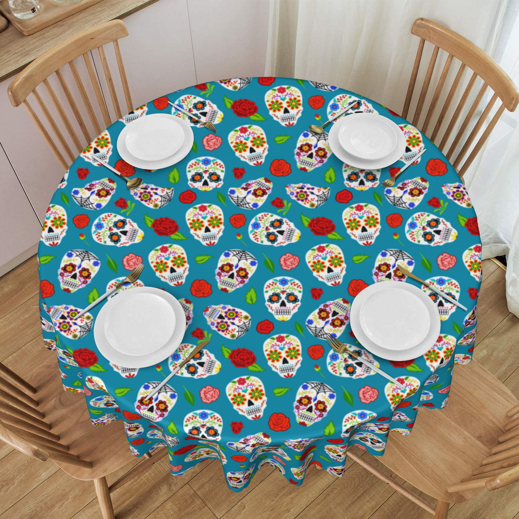 Tablecloth Skull Of Day-Dead Table Cloth For Circular Tables Waterproof ...