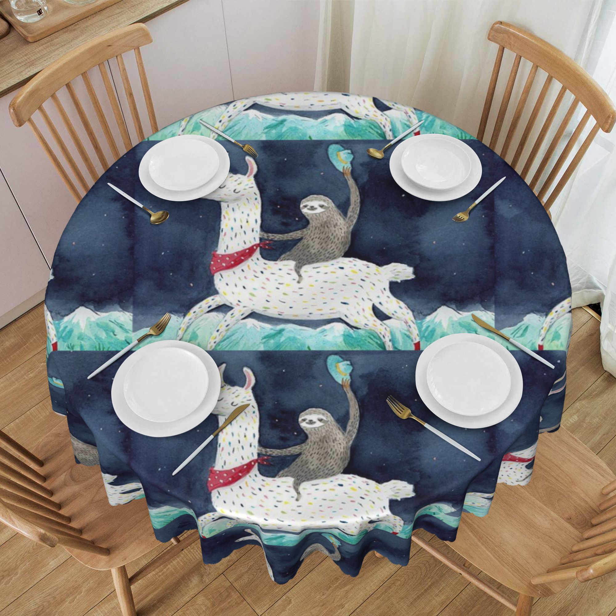 Tablecloth Sloth Riding Llama Table Cloth For Circular Tables ...