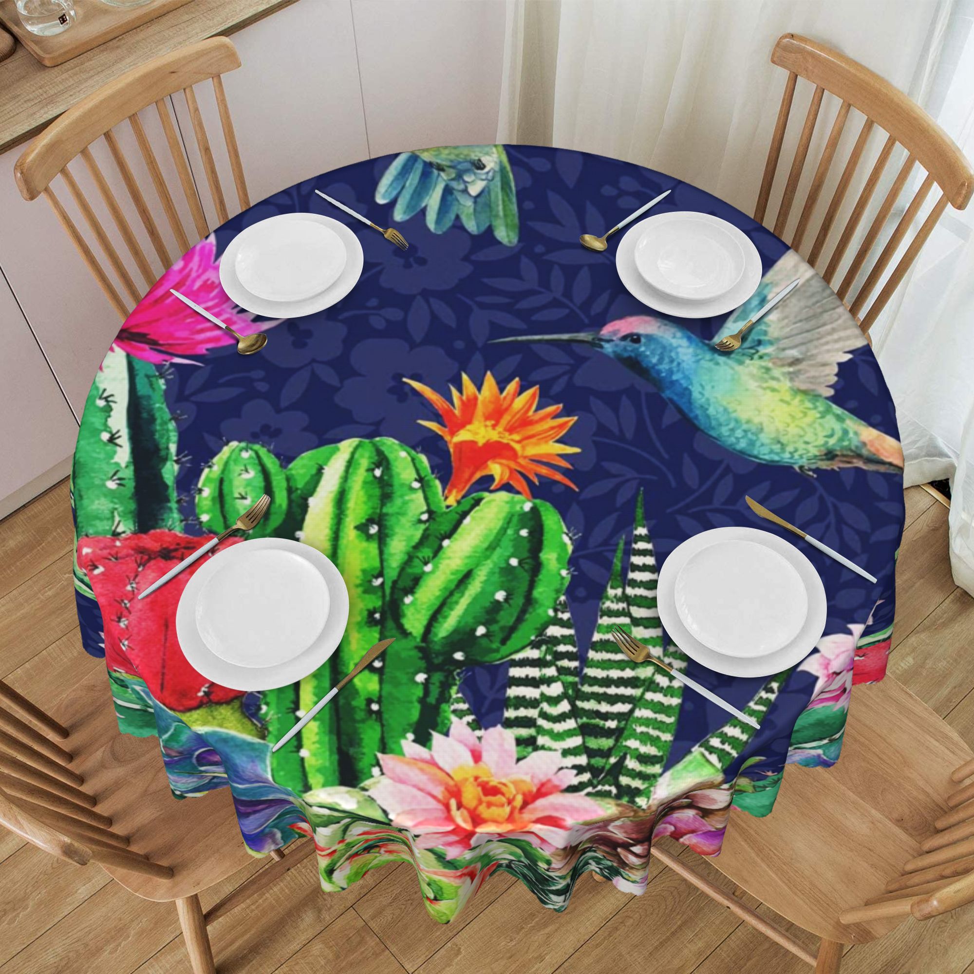 Tablecloth Spring Hummingbird Cactus Table Cloth For Circular Tables ...
