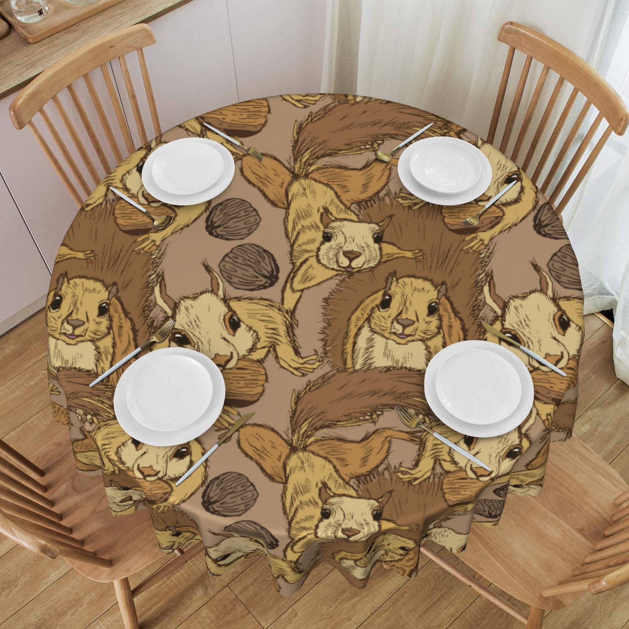 Tablecloth Squirrel And Nuts Table Cloth For Circular Tables Waterproof Resistant Picnic Table ...