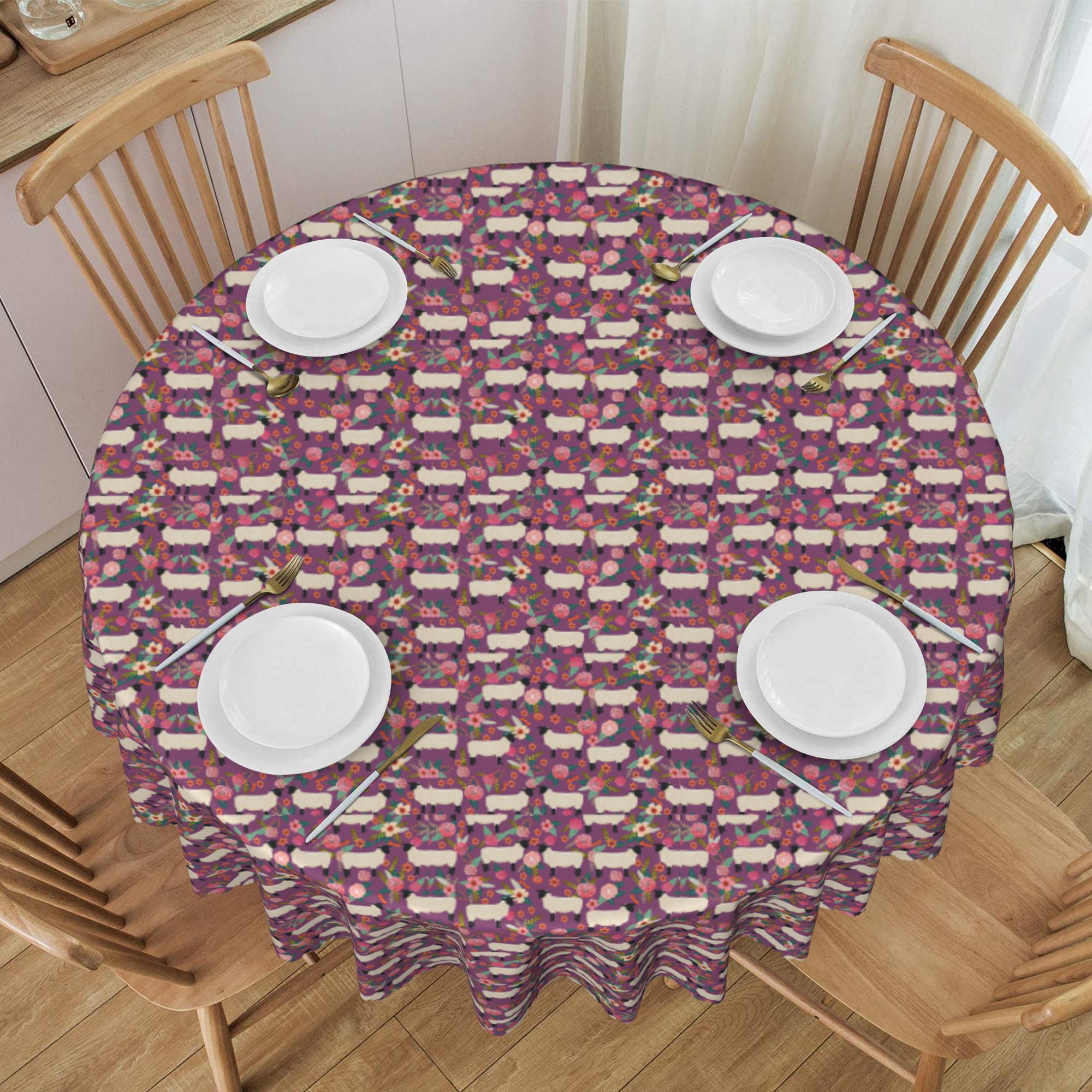 Tablecloth Suffolk Sheep Floral Sheep Farm Design Amethyst Table Cloth ...