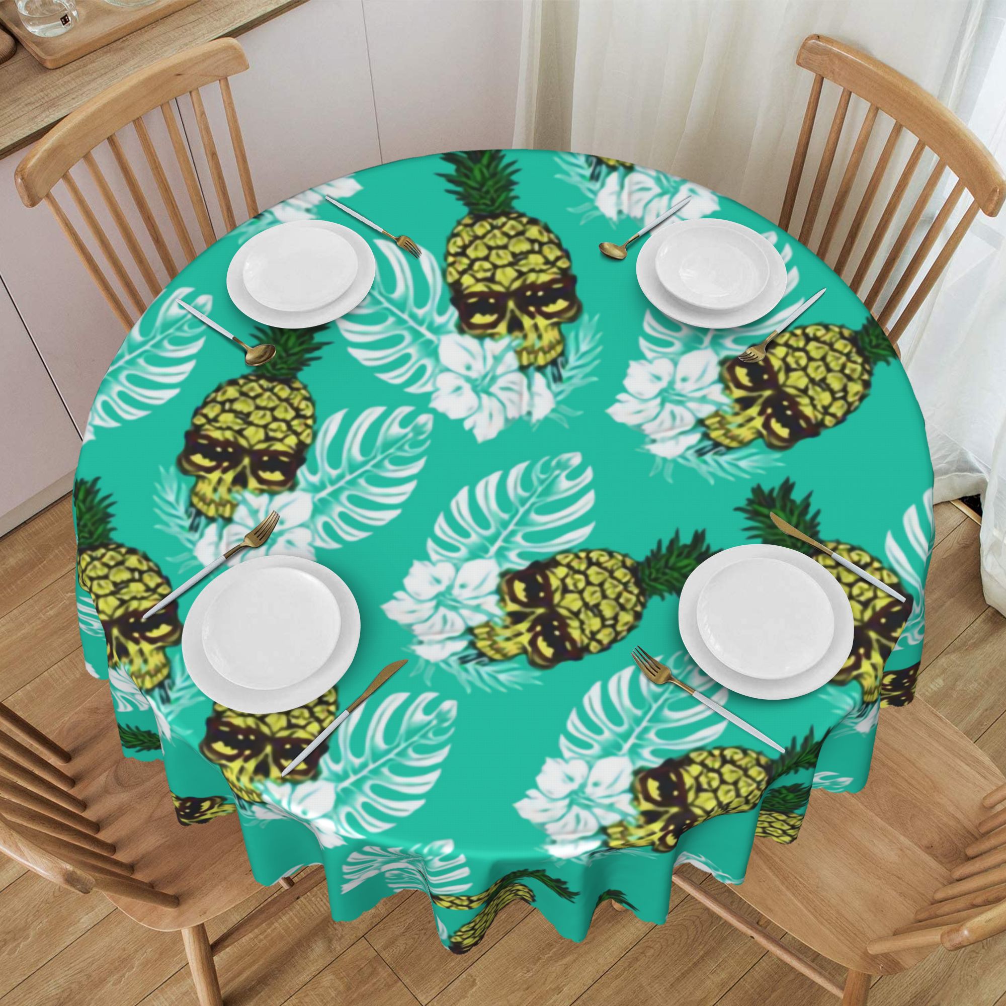 Tablecloth Sunglass Skull Pineapple Palm Leaf Teal Table Cloth For ...