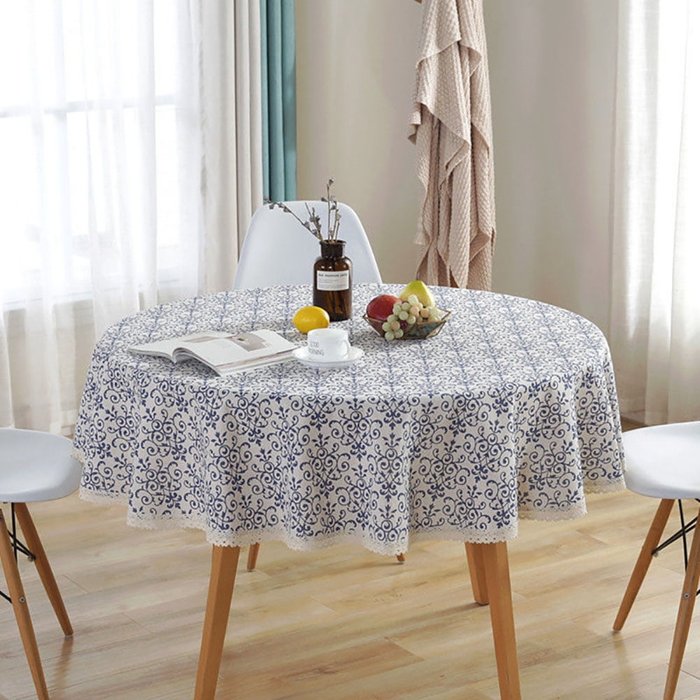 Tablecloth Table Cover with Lace Cotton Linen Retro Chinese-Style Blue ...