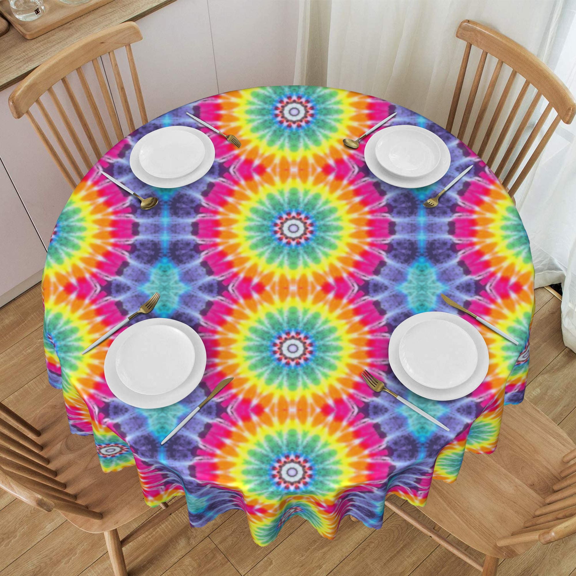 Tablecloth Tie Dye Table Cloth For Circular Tables Waterproof Resistant ...